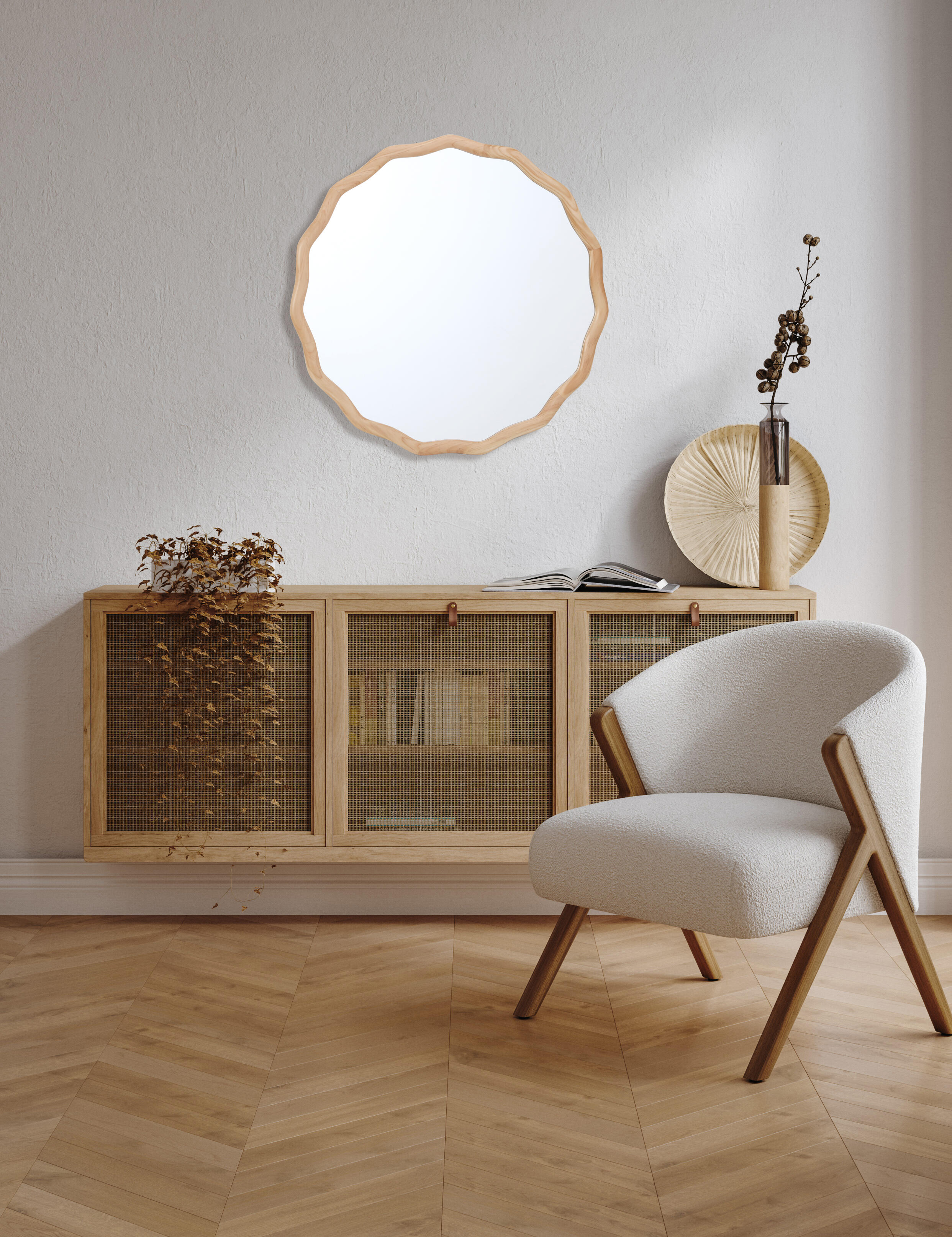 Miroir rond, bois naturel Ondule diam.60 cm | Leroy Merlin