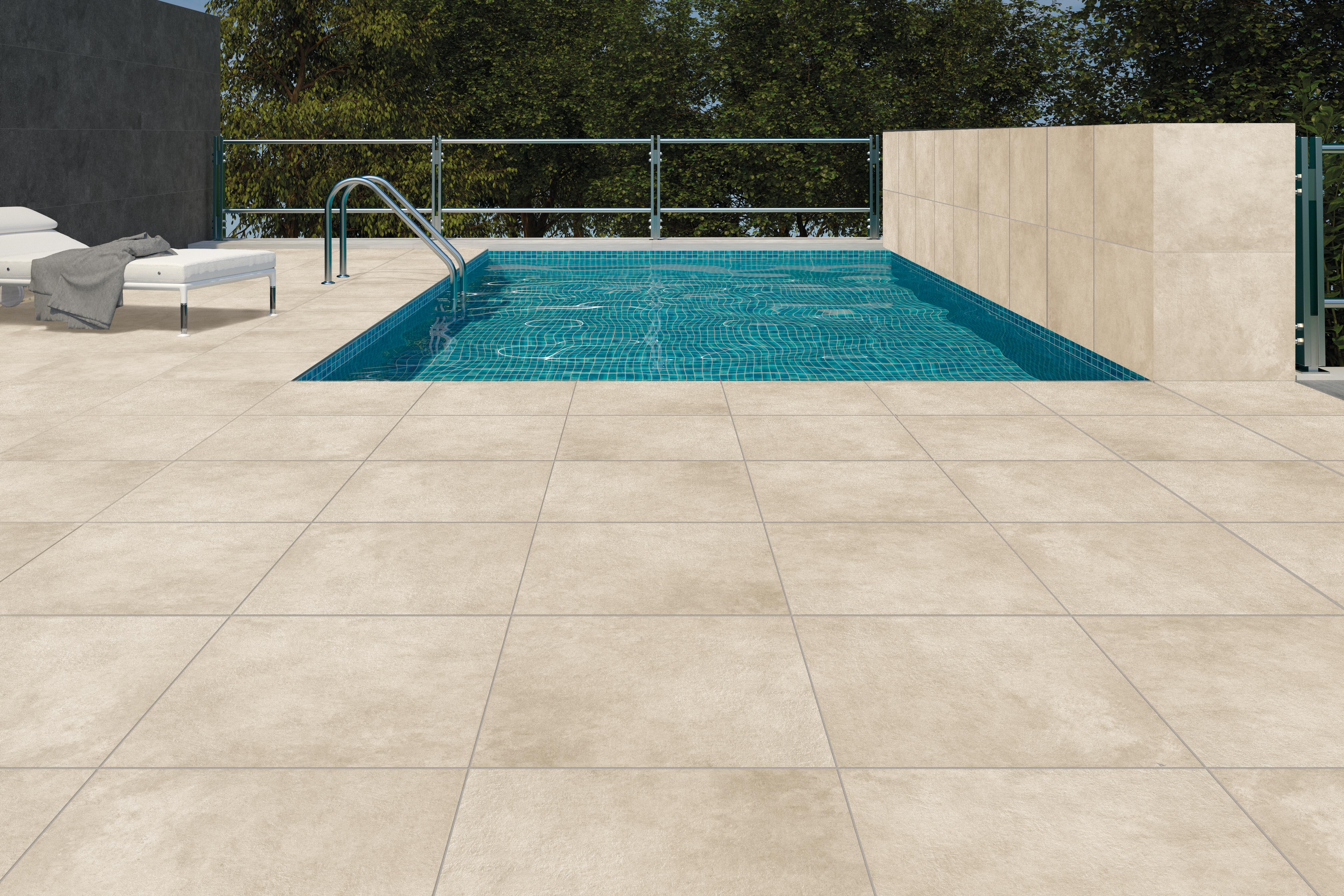 Suelo piscina porcelánico Area efecto cemento beige 60x60 cm C3 | Leroy ...