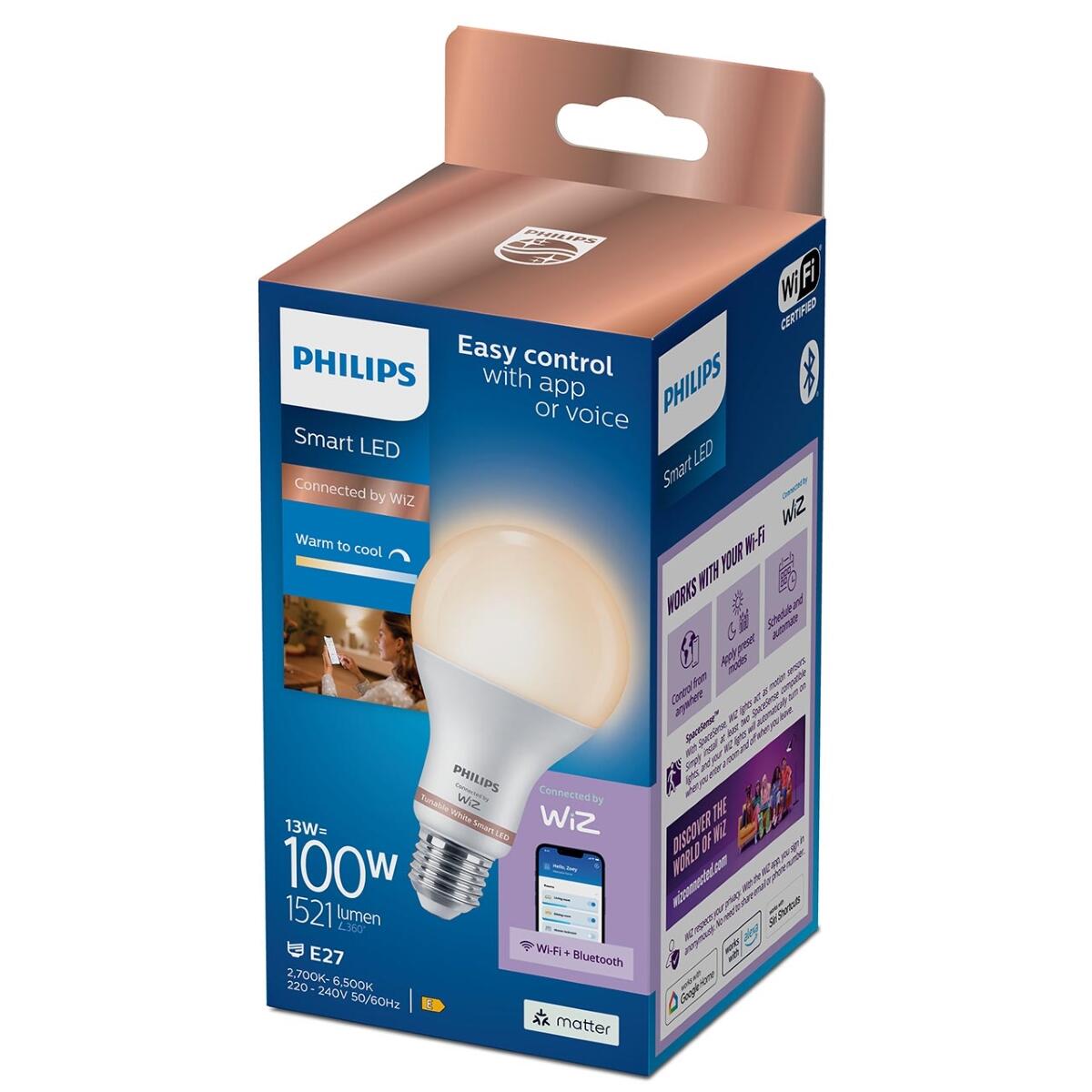Ampoule led connectée E27, 1521Lm = 100W, variation de blancs, PHILIPS ...