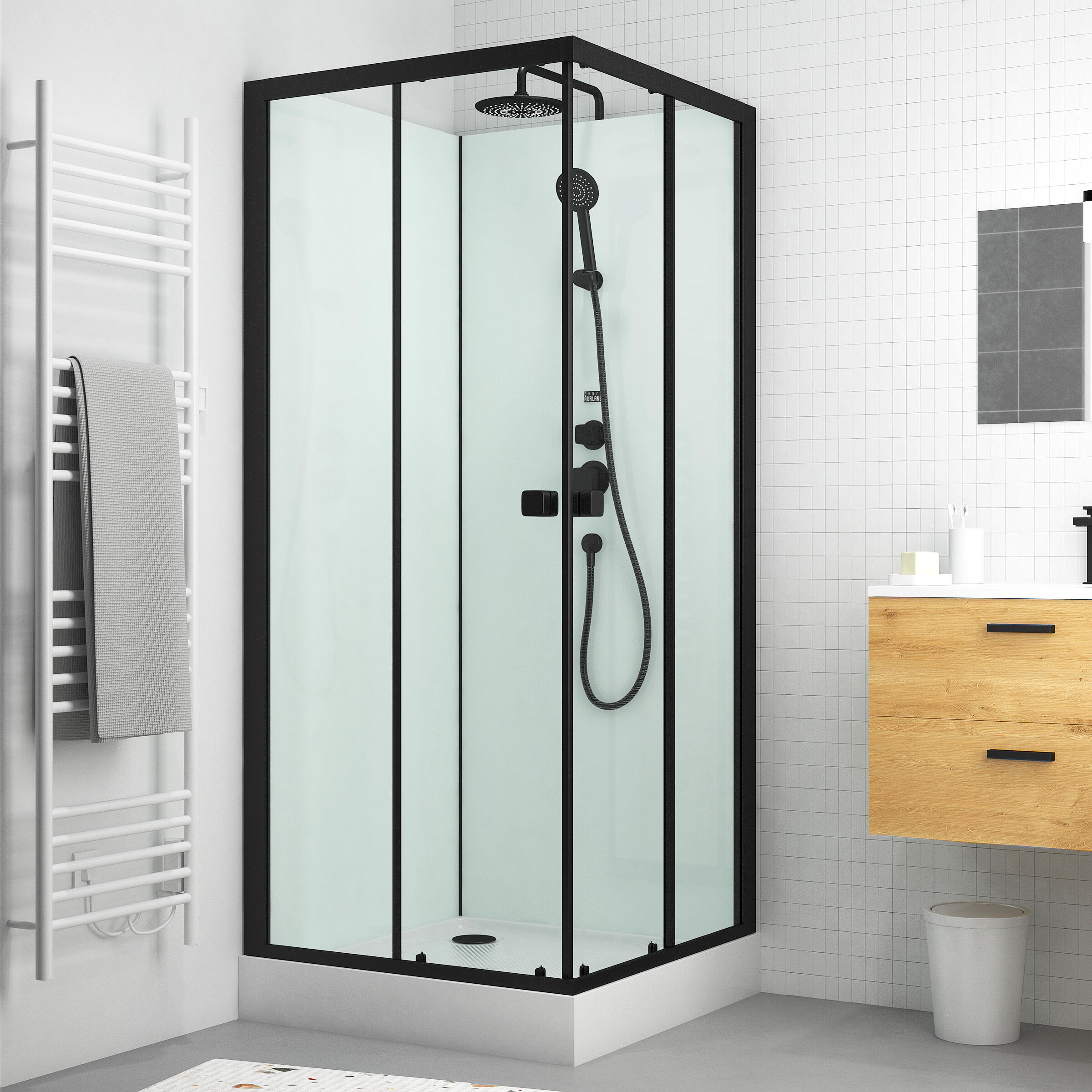 Cabine de douche 80x80 cm noir, porte coulissante verre transp. Andrea ...