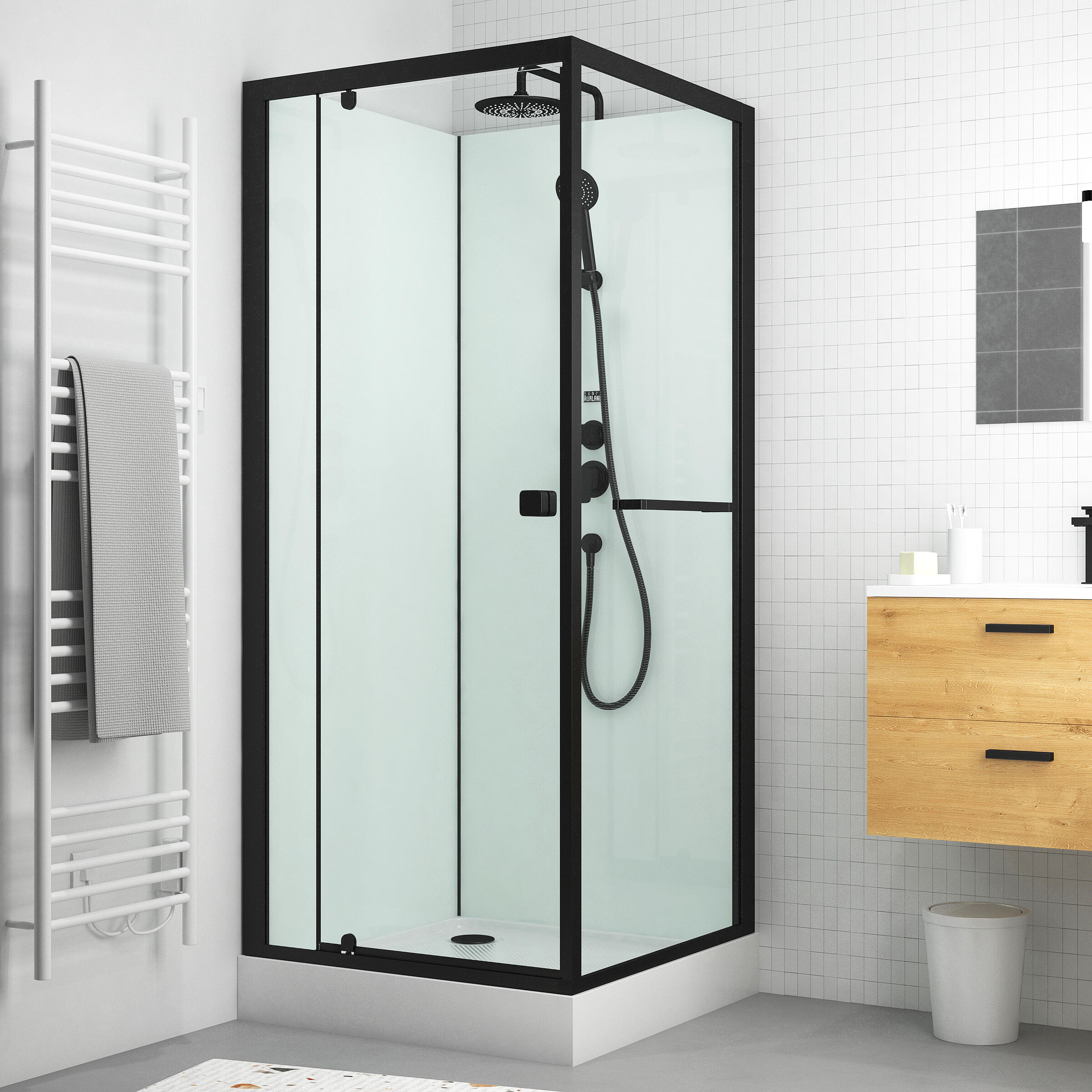 Cabine de douche 80x80 cm noir, porte pivotante verre transp. porte ...