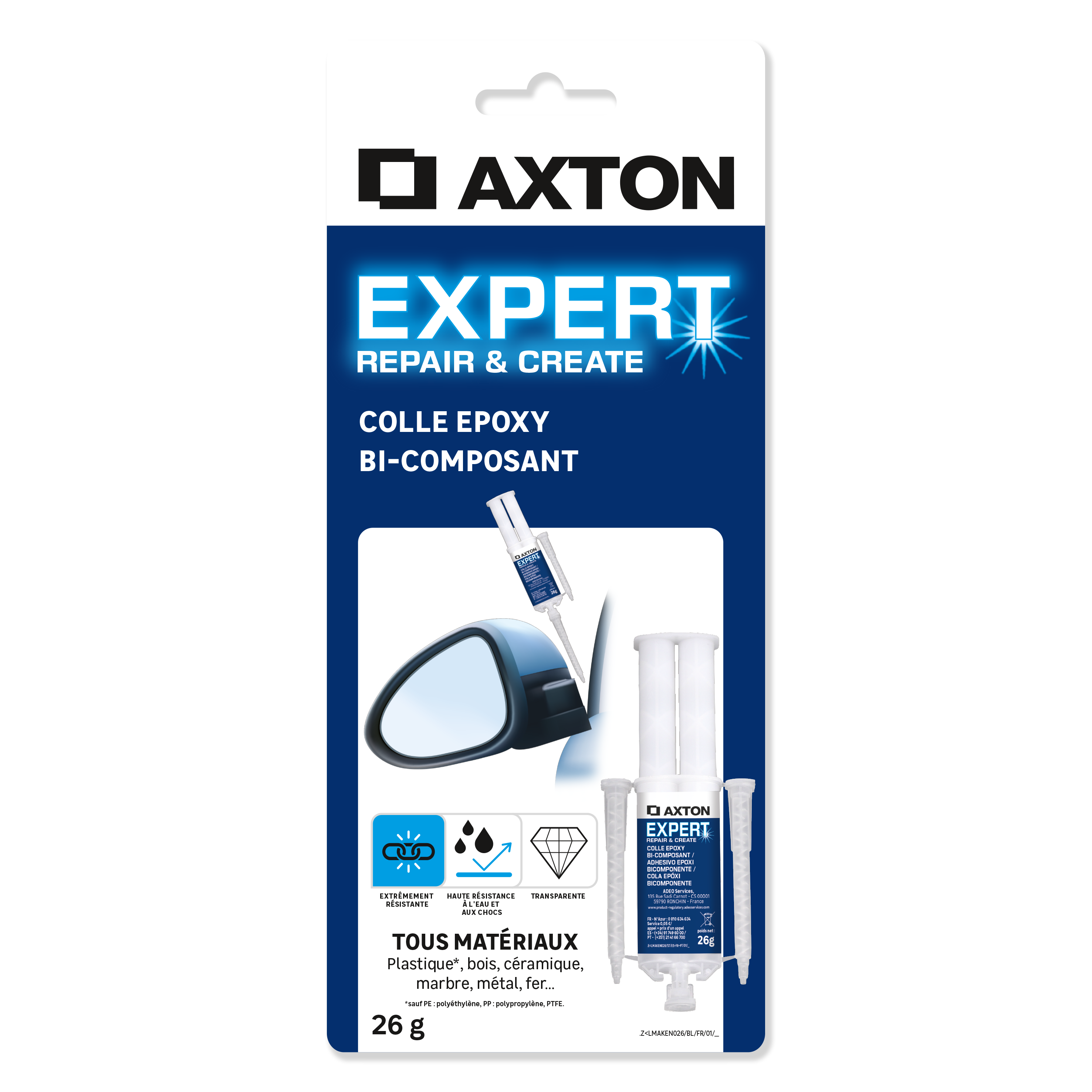 Colle de réparation liquide époxy Seringue universelle AXTON, 26 g ...
