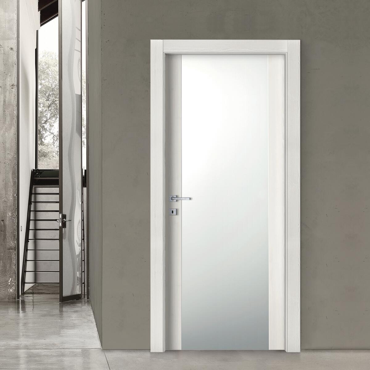 Porta battente Malmo vetrata acero e larice chiaro L 80 x H 210 cm ...
