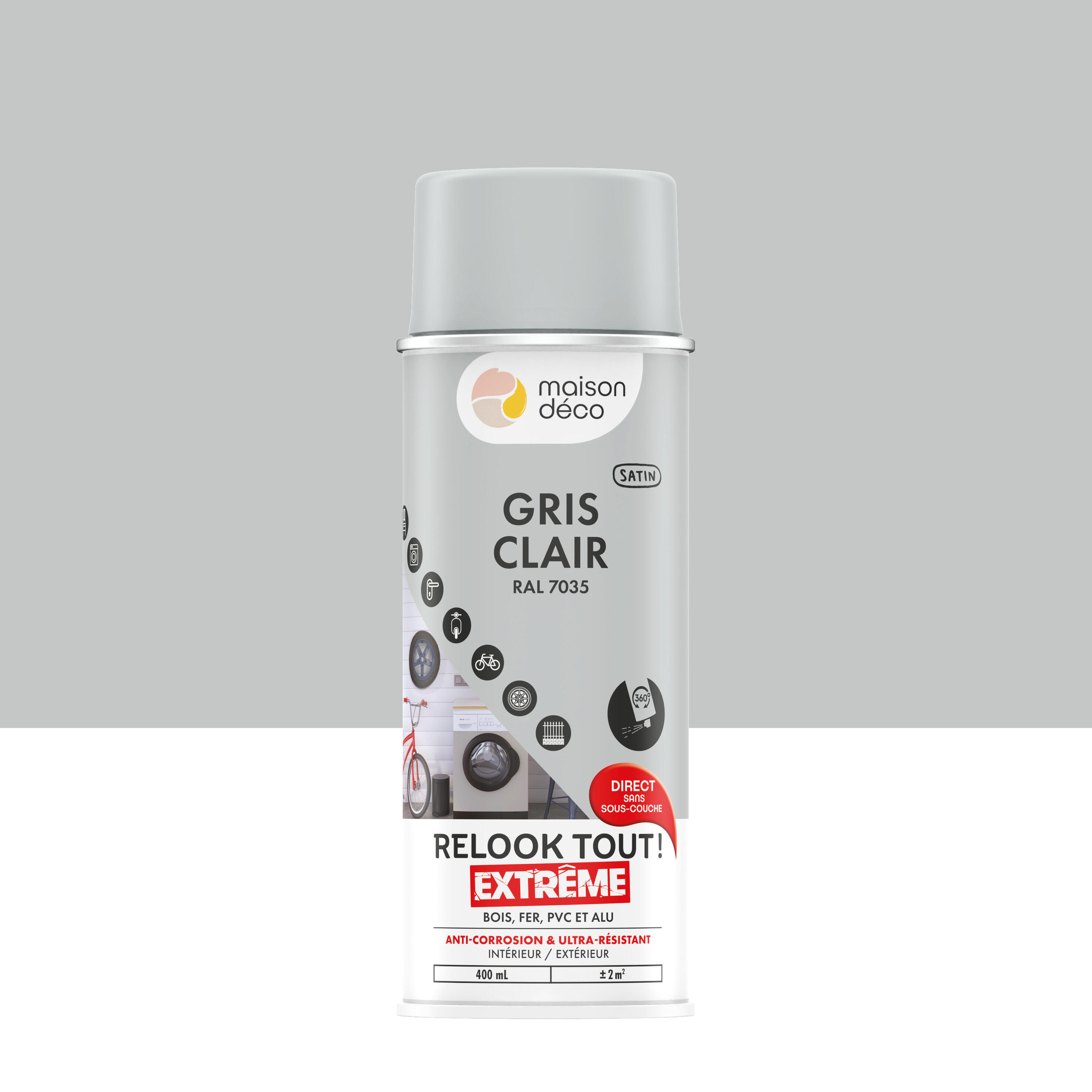 Bombe de peinture Relook tout extrême MAISON DECO gris RAL 7035 satiné ...