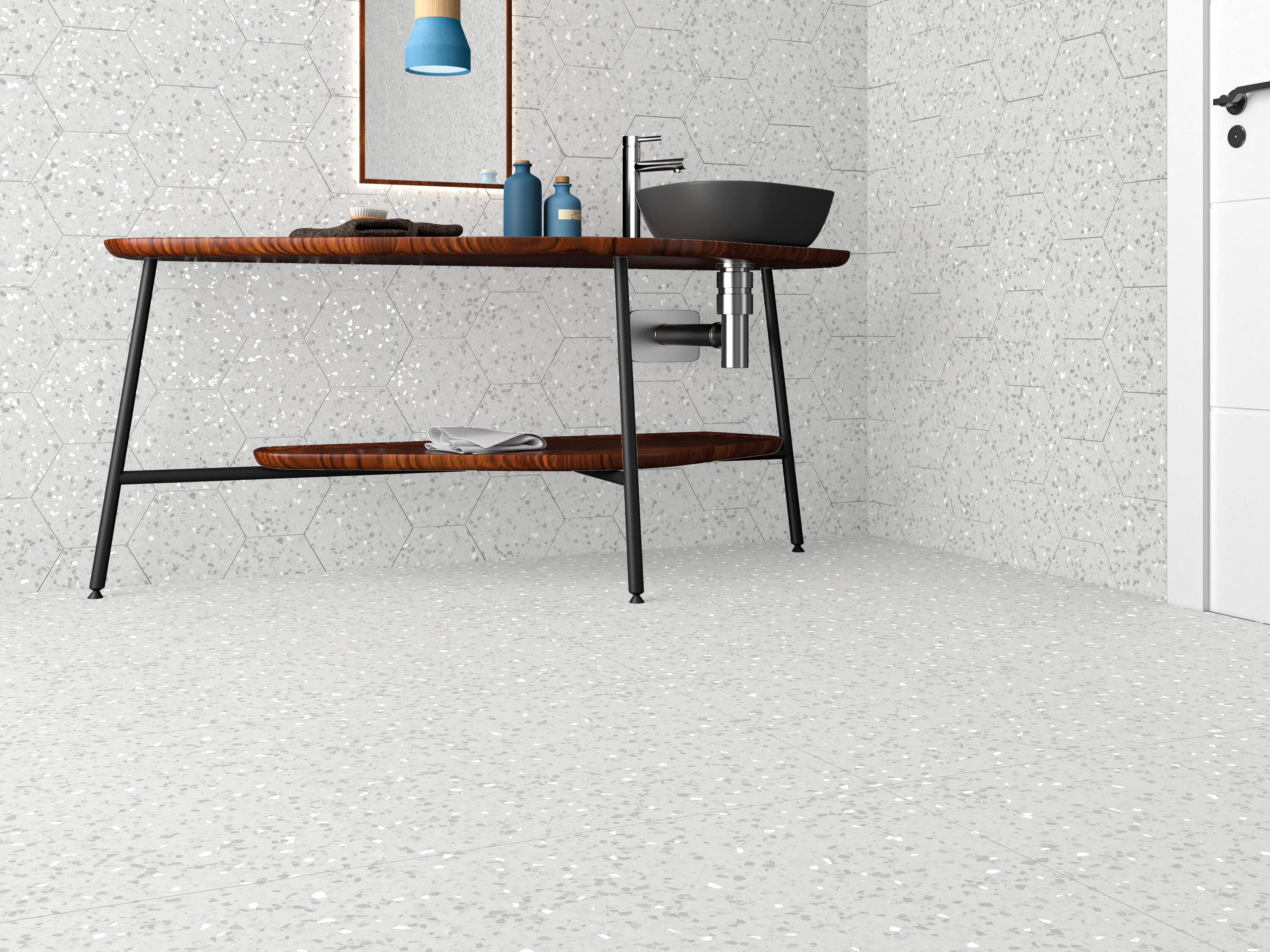 Carrelage sol intérieur effet terrazzo blanc Tempo l.60.8 x L.60.8 cm ...