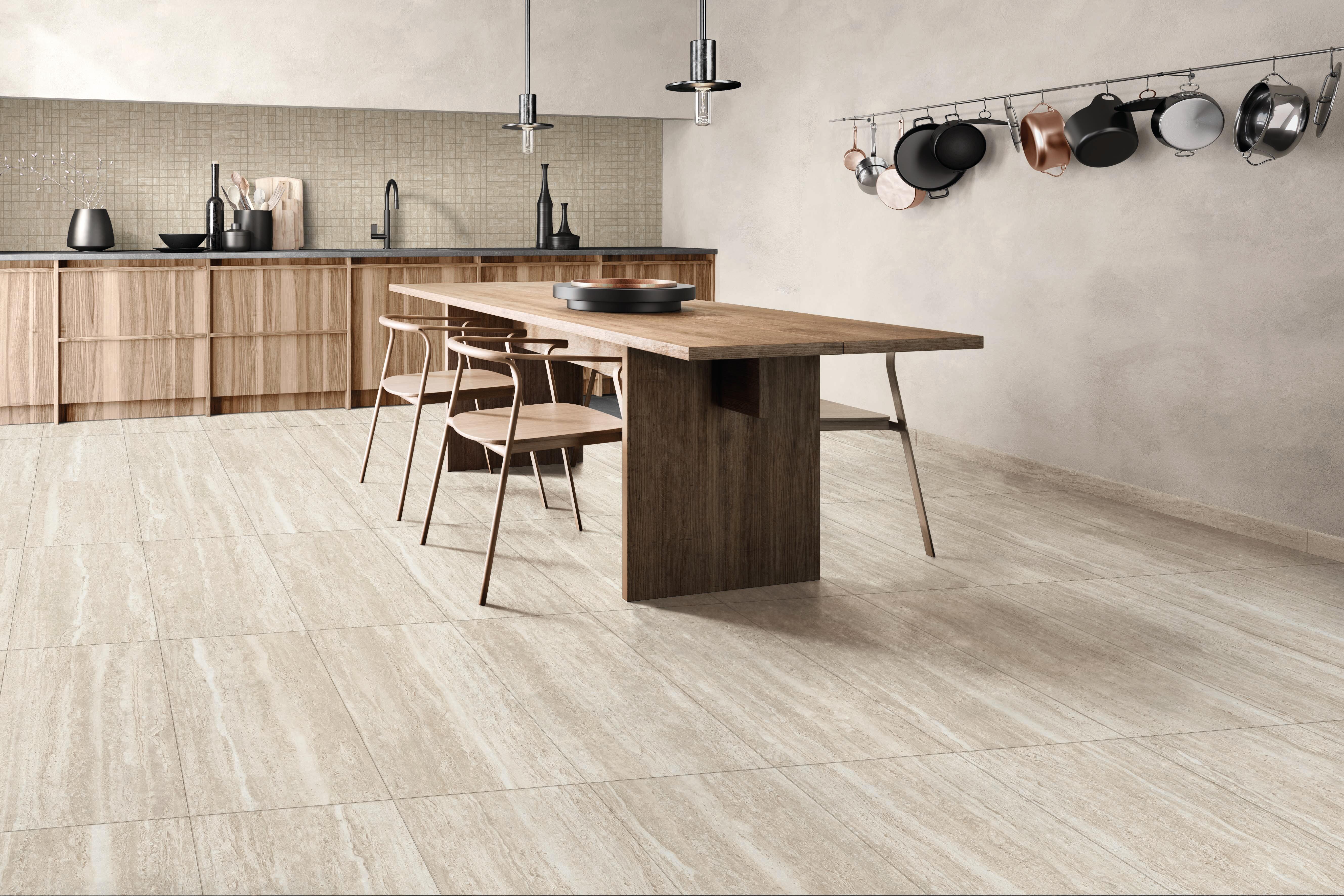 Carrelage mur / sol intérieur effet travertin beige Aveincut l.30 x L ...