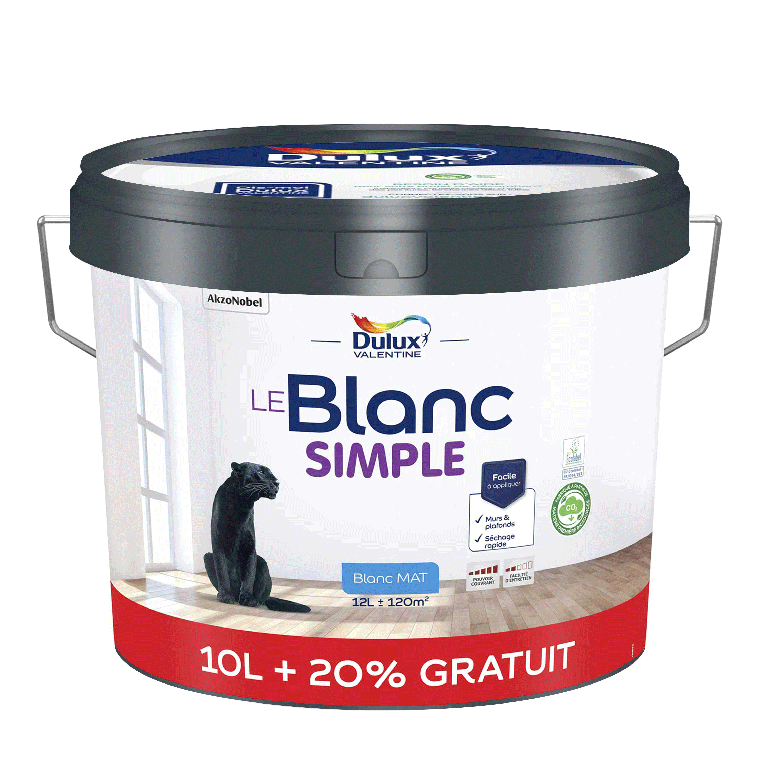 Peinture mur blanc mat DULUX VALENTINE Simple 10L+20% gratuit | Leroy ...