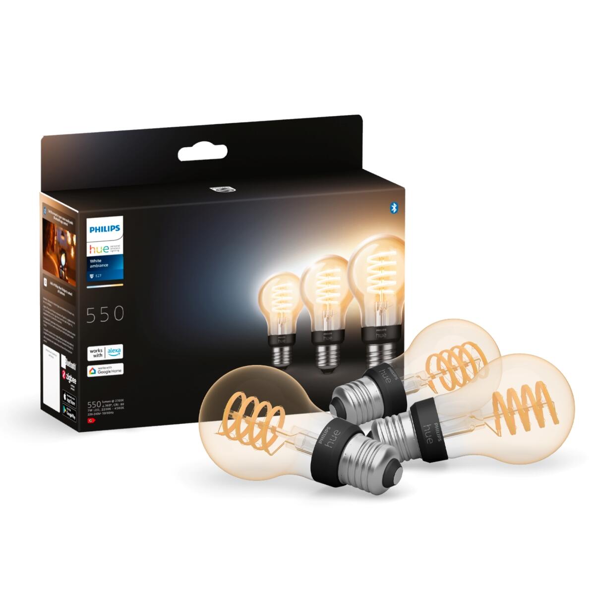 Lot de 3 ampoules led connectées, E27, 550lm, variation de blancs, PHILIPS HUE | Leroy Merlin