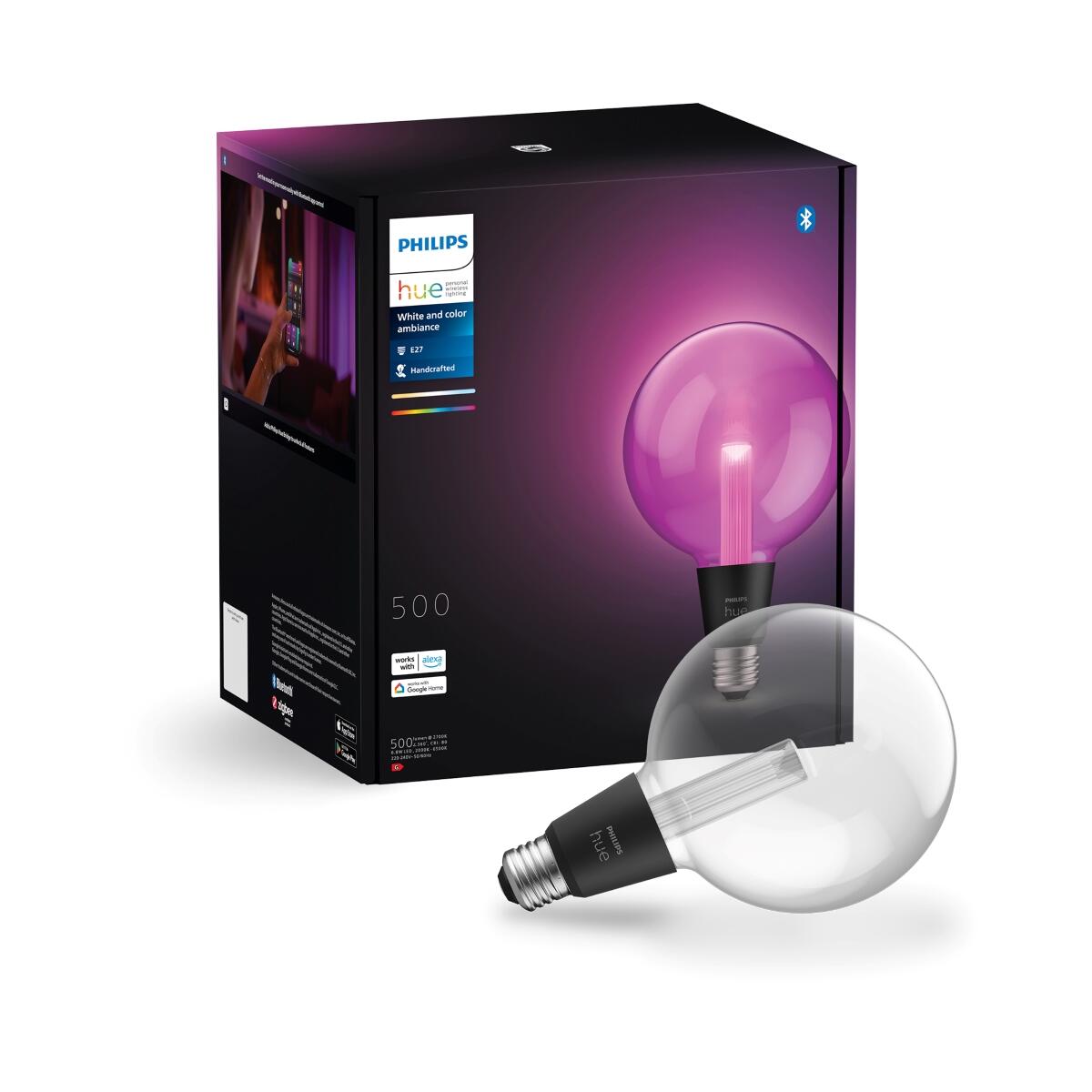 Ampoule connectée, globe 125mm E27, 500lm, variations blanc&couleur, PHILIPS HUE | Leroy Merlin