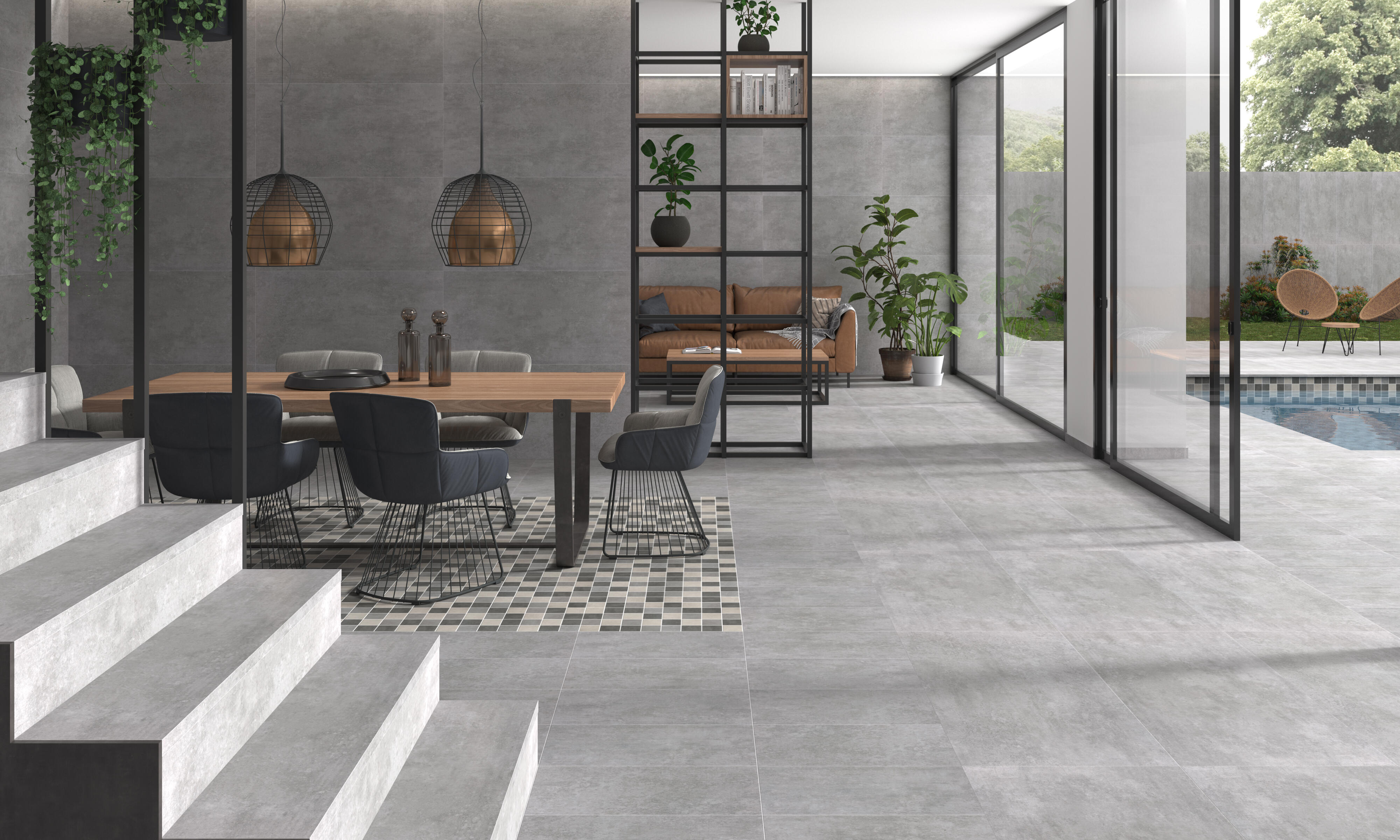 Peldaño gres porcelánico Martins efecto cemento gris 120x32cm espesor ...