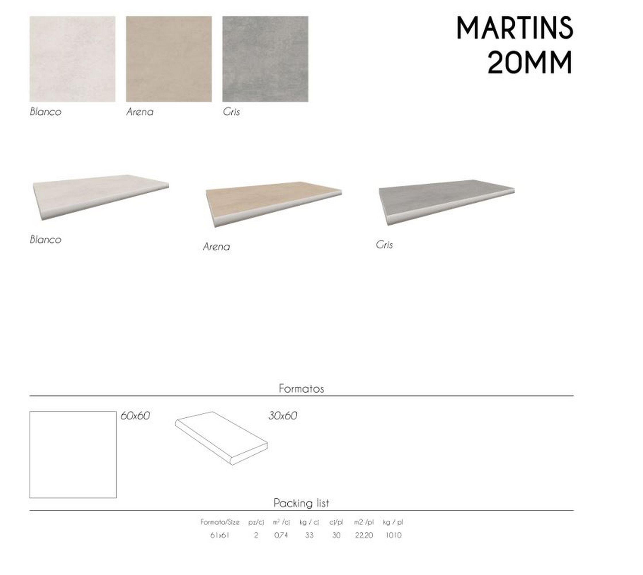 Peldaño gres porcelánico Martins efecto cemento arena 59.5x30cm espesor ...