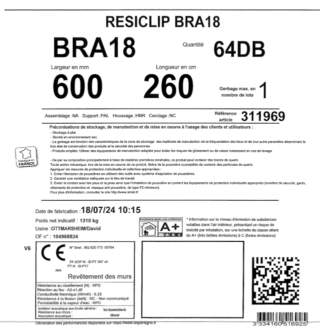 Plaque de plâtre BA18 RESICLIP, H.260 x l.60 cm | Leroy Merlin