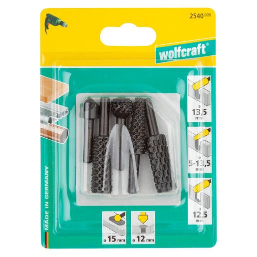 Assortiment 4 râpes + 1 fraise - WOLFCRAFT | Bricoman