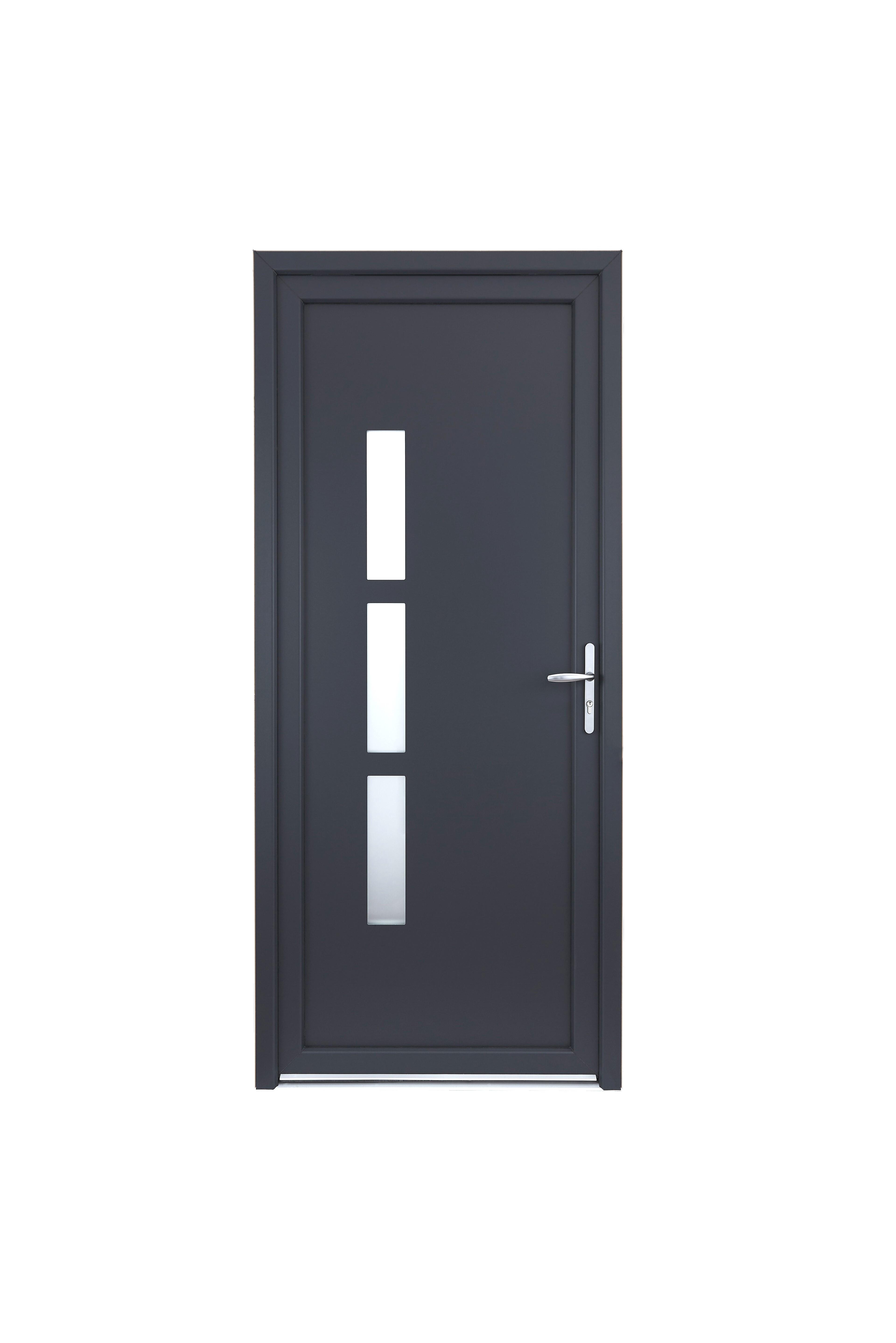 Porte d'entrée PVC Londres H.215 x l.90 cm poussant gauche gris ...