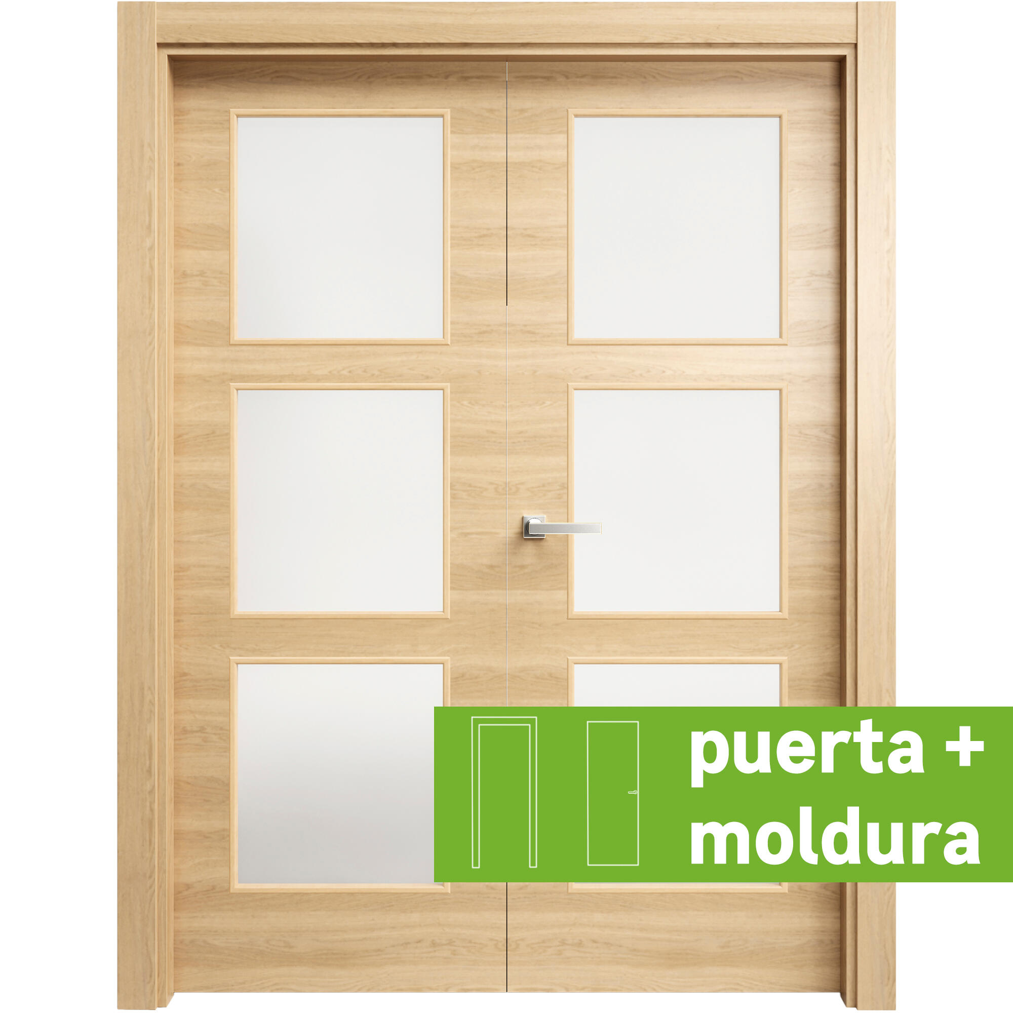 Conjunto puerta Oslo roble Miel Line roble dcha cristal 145cm + tapeta ...