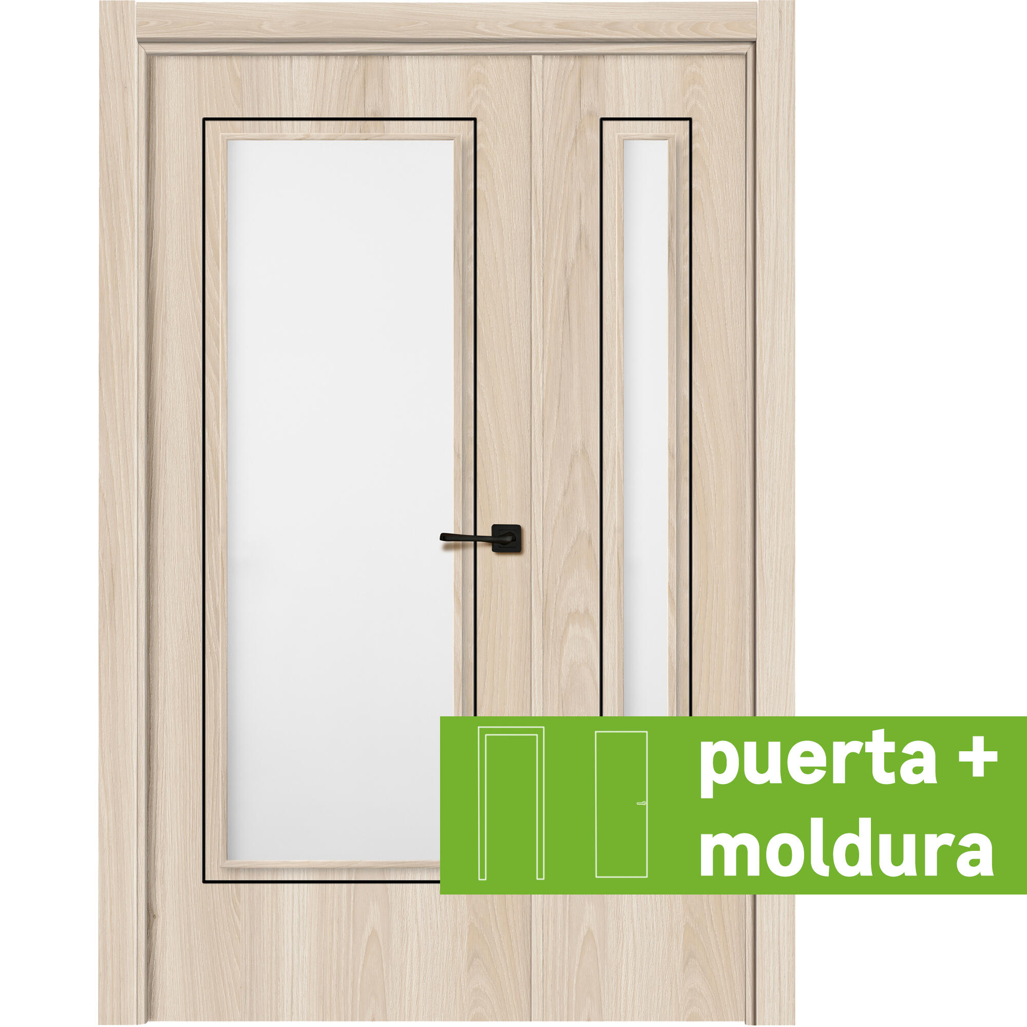 Pack puerta de interior abatible doble vidriera con fijo con cristal incluido estructura maciza ...