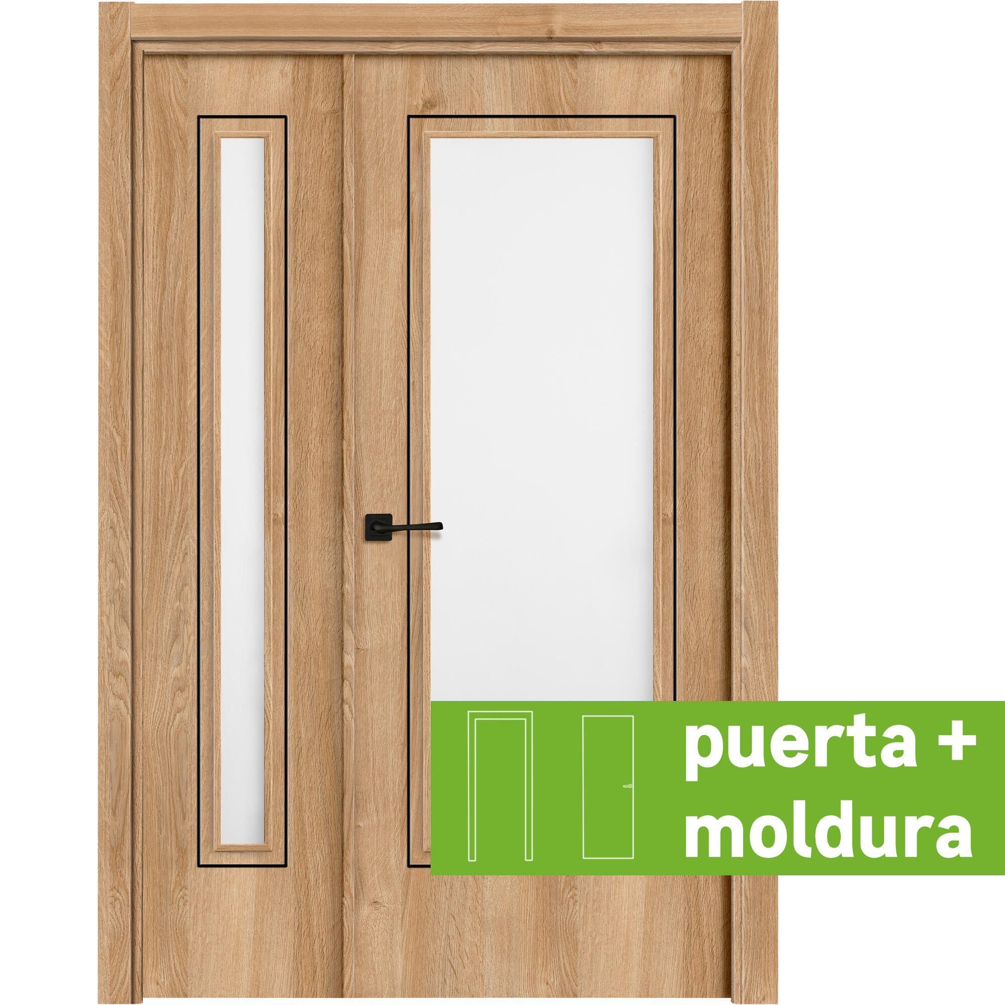 Pack puerta de interior abatible doble vidriera con fijo con cristal incluido estructura maciza ...
