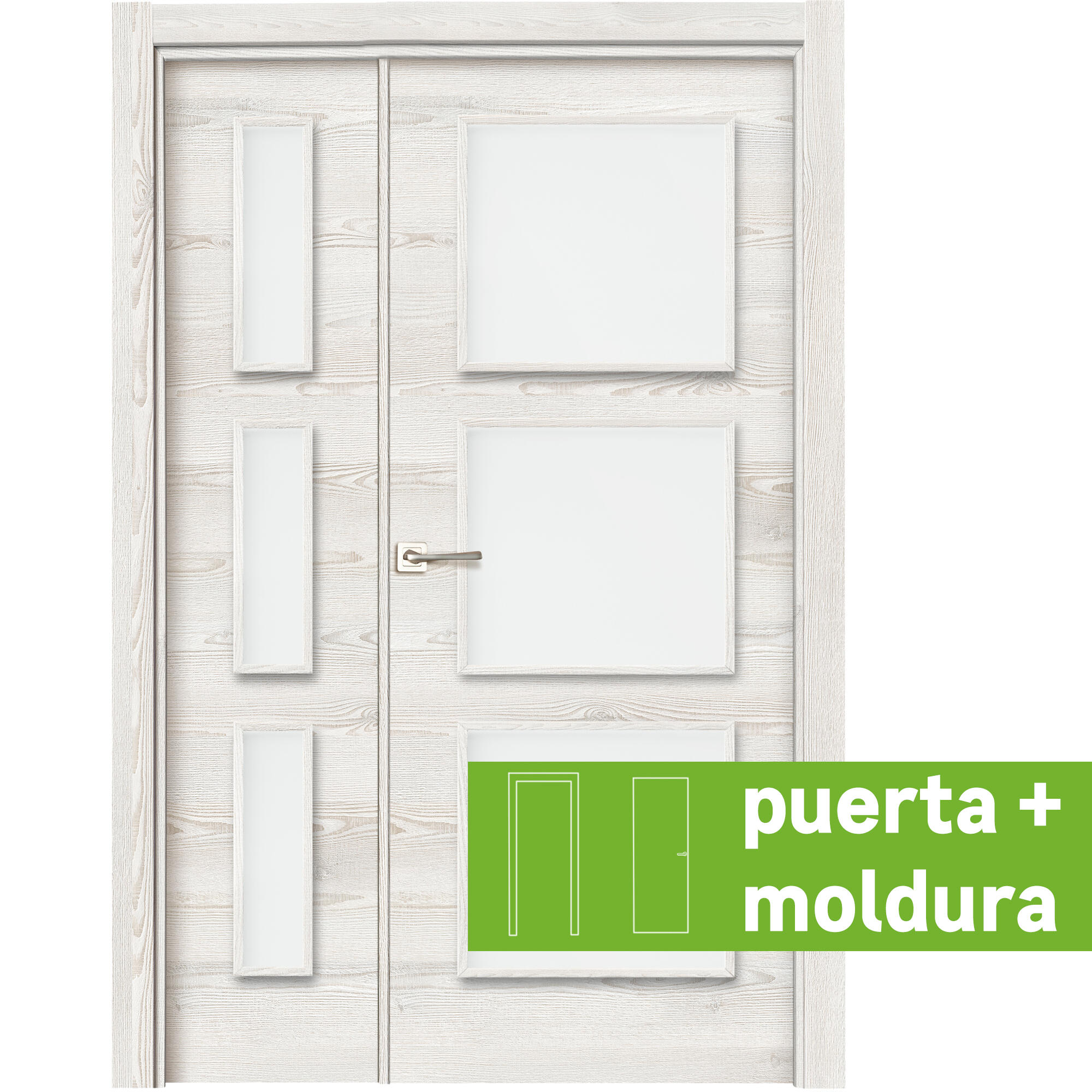 Pack puerta de interior abatible con fijo cristal maciza melamina Line ...
