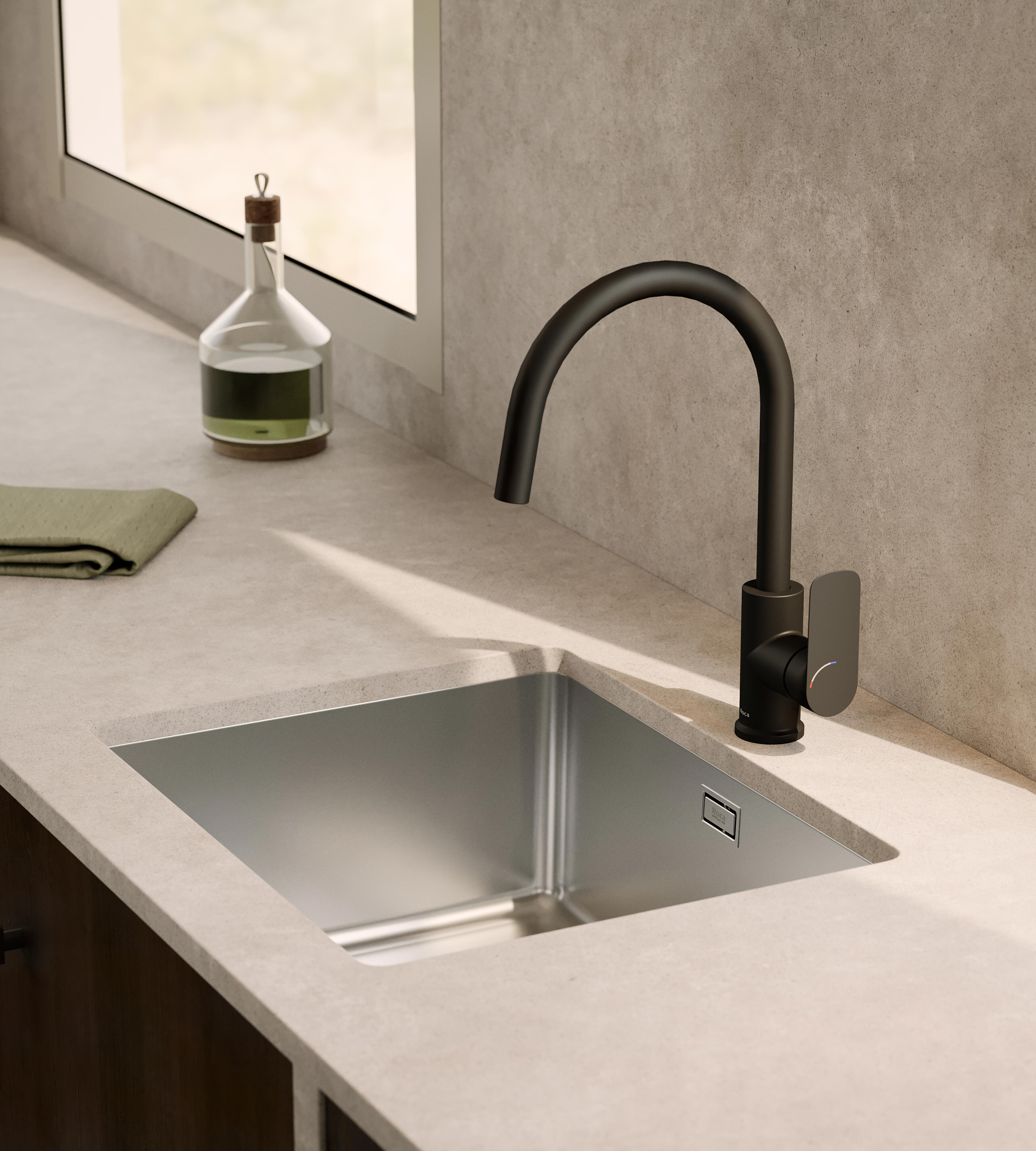 Grifo de cocina monomando caño alto U ROCA Nauta negro | Leroy Merlin