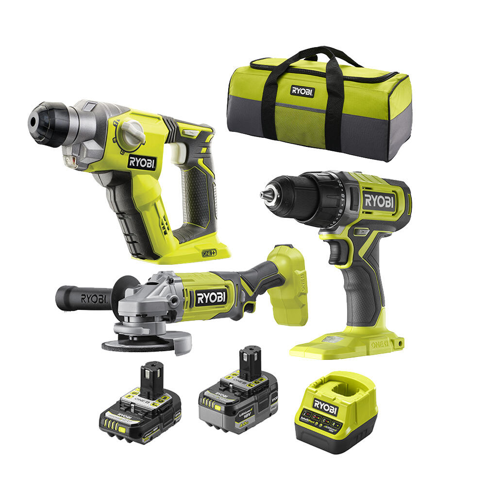 Pack de 3 outils sans fils RYOBI R18ck3-242s, 2 batteries 4Ah, 2Ah ...