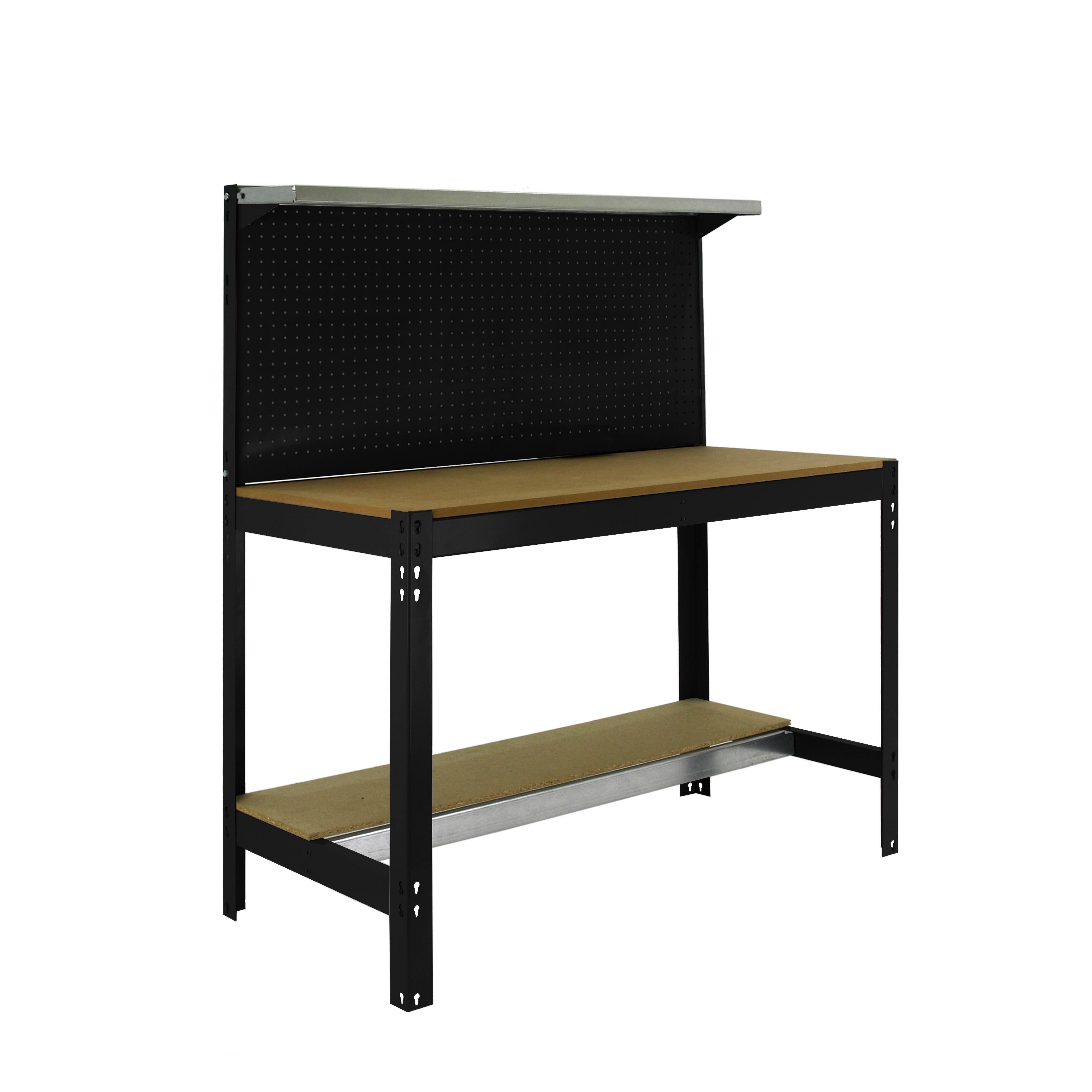 Mesa de trabajo con panel y repisa 144,5x121x61 cm antracita/madera ...