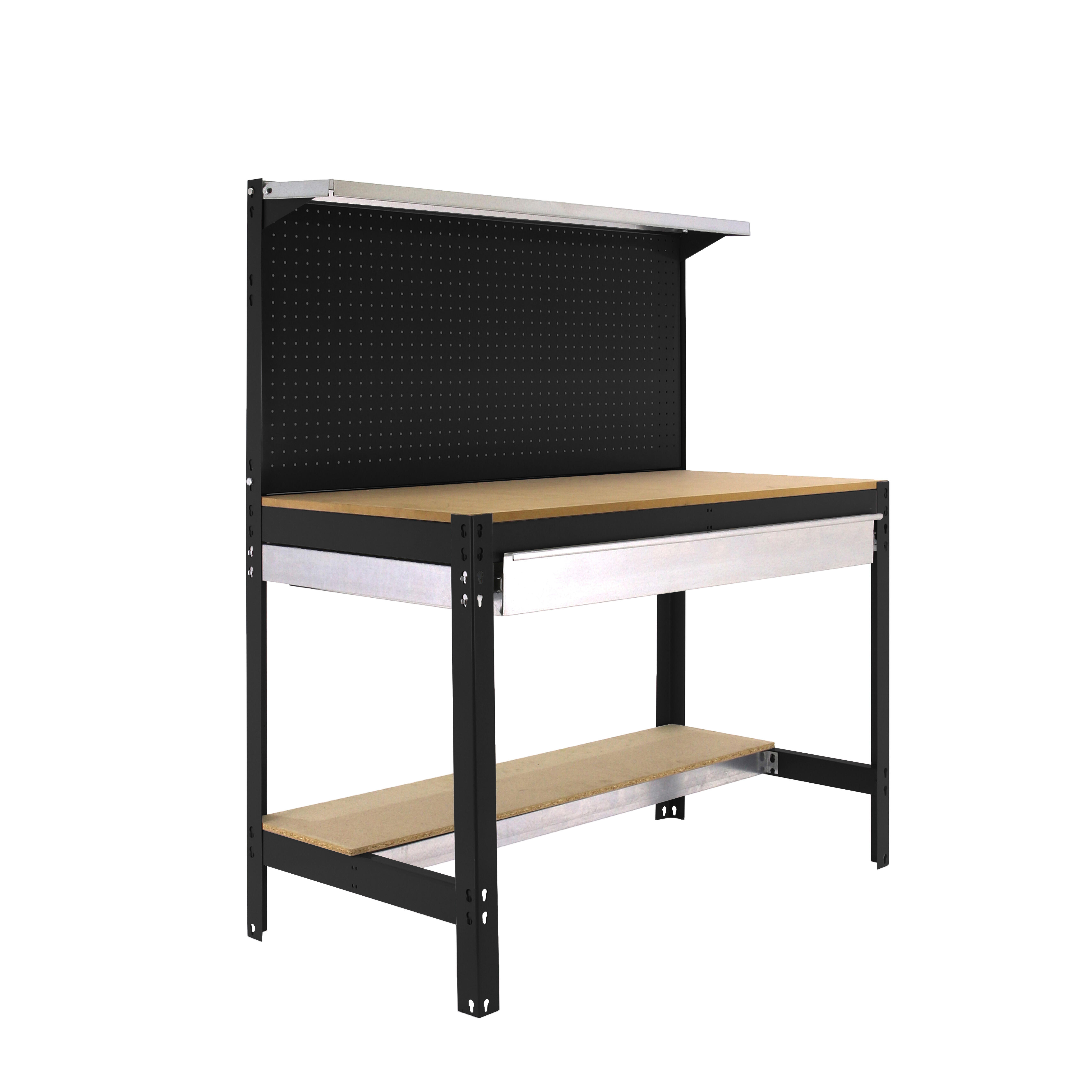 Mesa de trabajo con panel, cajón y repisa 144,5x121x61 cm antracita ...