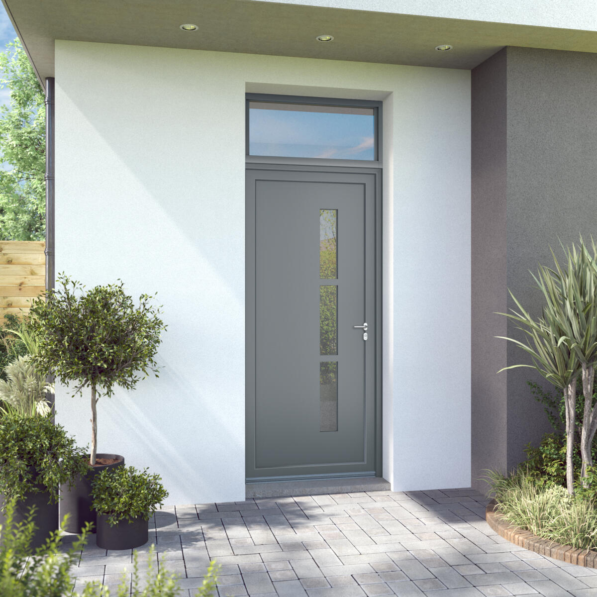 Porte d'entrée pvc vitrée sur-mesure avec imposte Manhattan 2 | Leroy ...