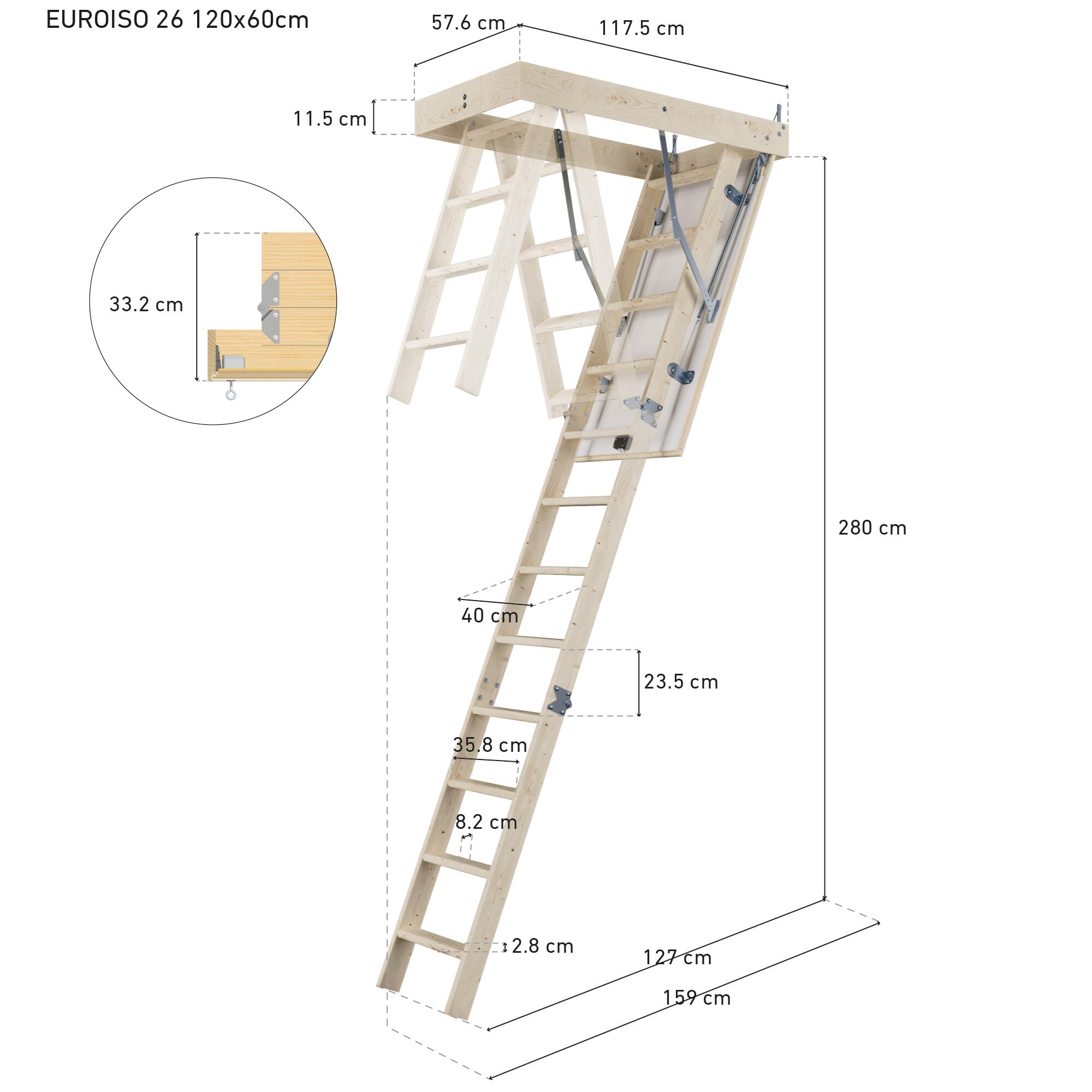 Schody strychowe drewniane EURO ISO 26 120x60 cm 282 cm Dolle - Leroy ...