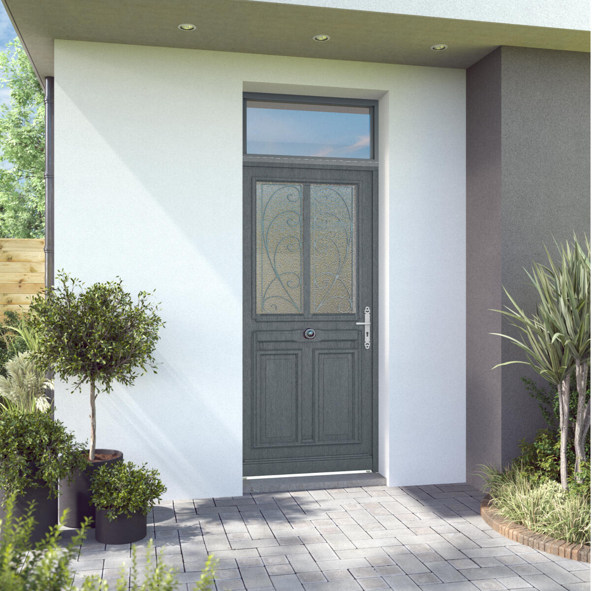 Porte d'entrée bois vitrée sur-mesure avec imposte Isidor | Leroy Merlin