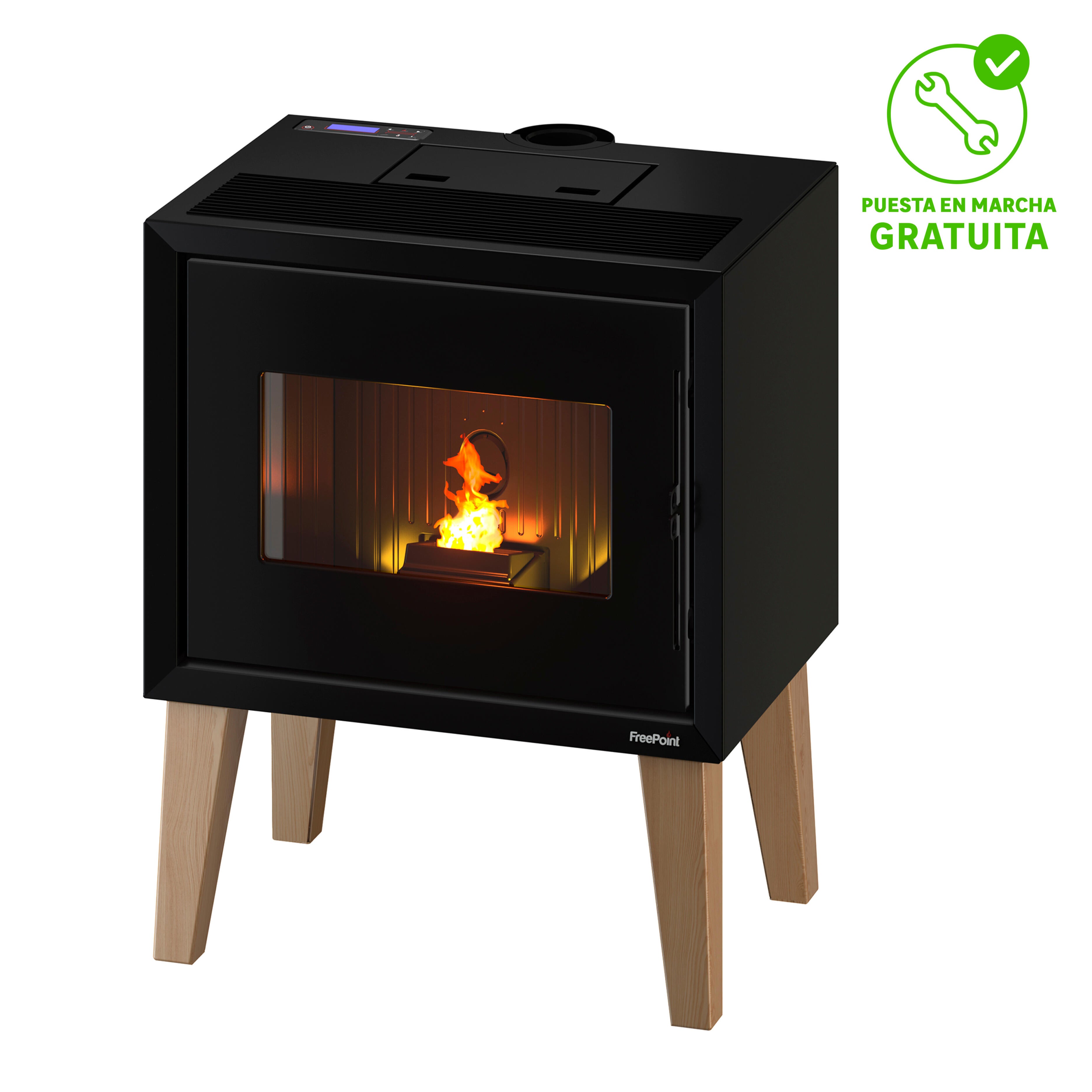 Estufa de pellet estanca FREEPOINT Modo 9,26 kW negro patas WIFI incluido | Leroy Merlin