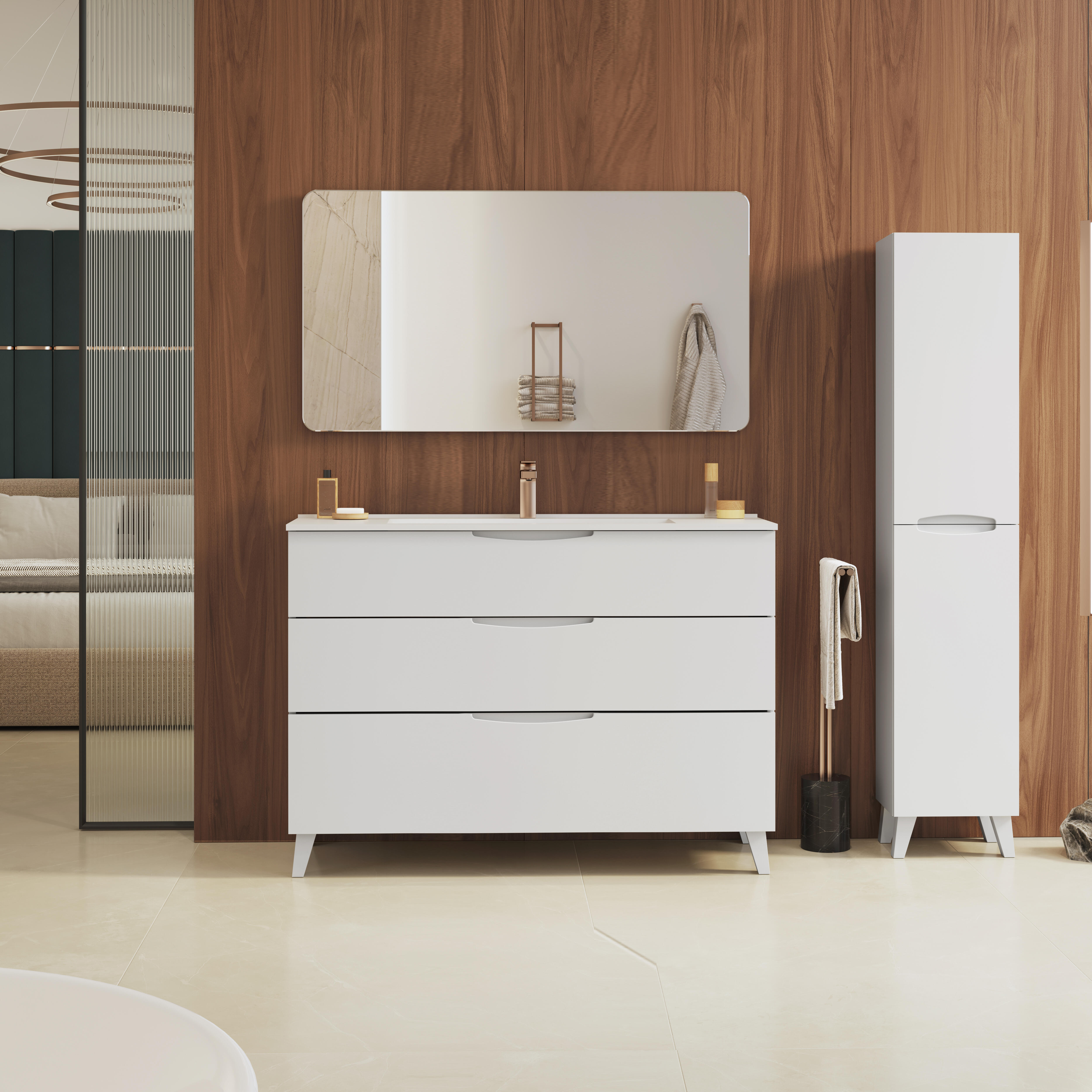 Mueble de baño con lavabo New Asimétrico blanco 90x45 cm | Leroy Merlin