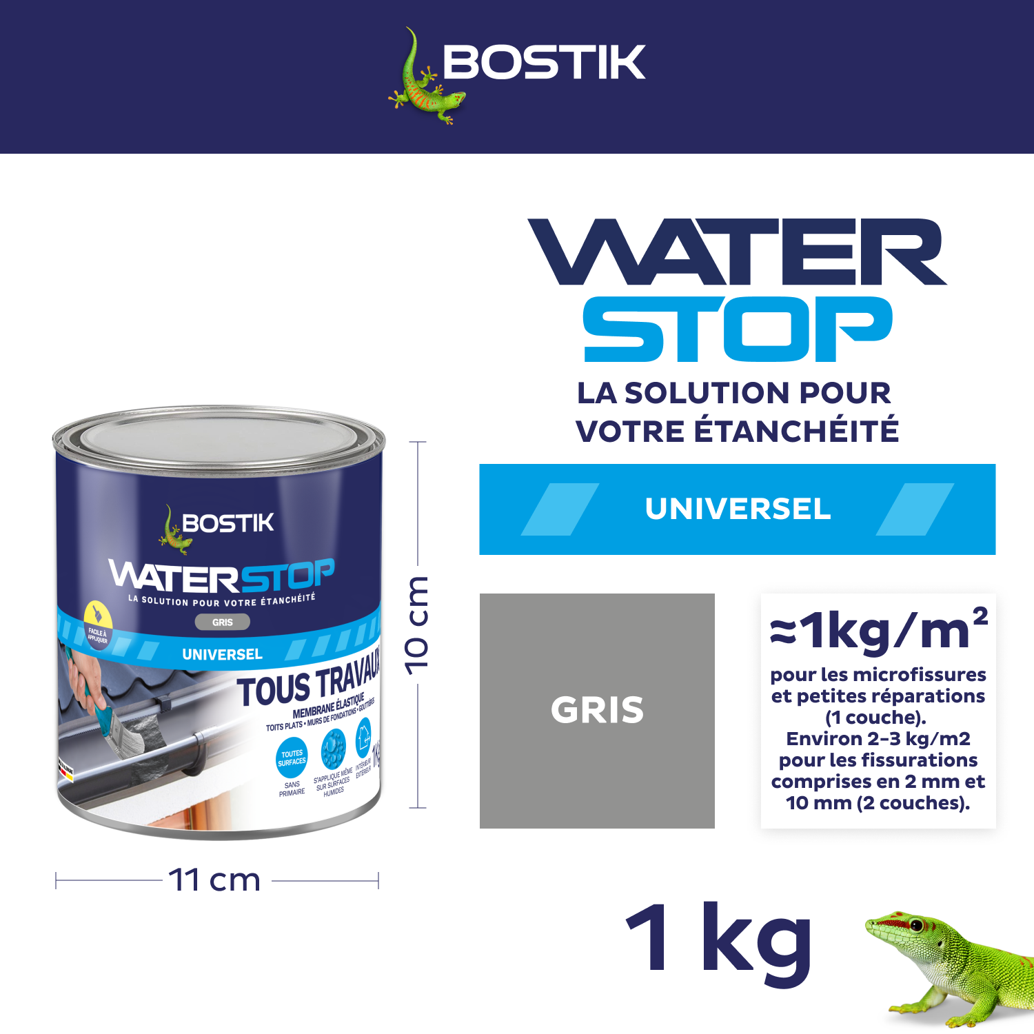 Membrane d'étanchéité Waterstop tous travaux Gris BOSTIK 1 kg | Leroy ...