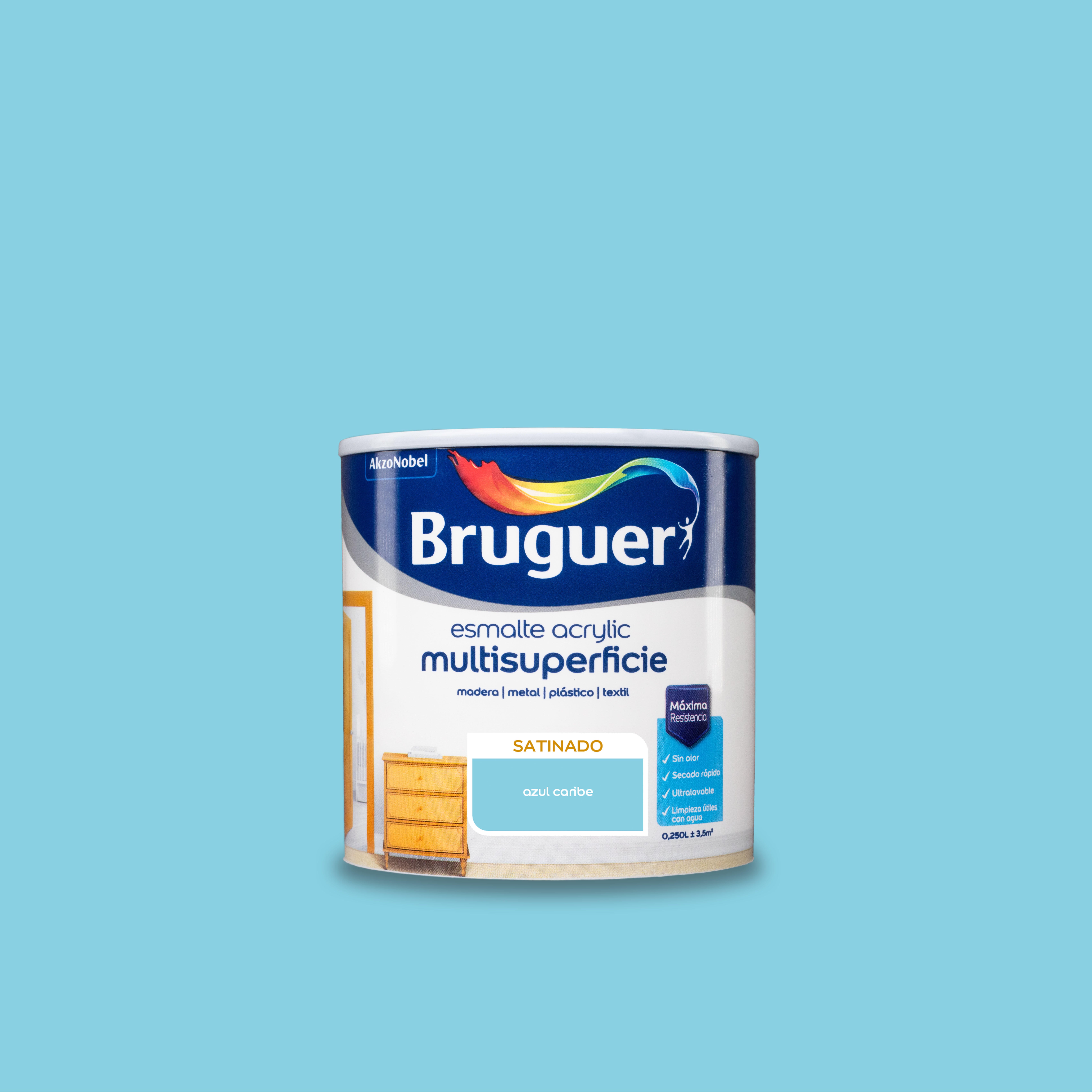 Esmalte de interior Acrylic BRUGUER color azul caribe satinado 250ml ...