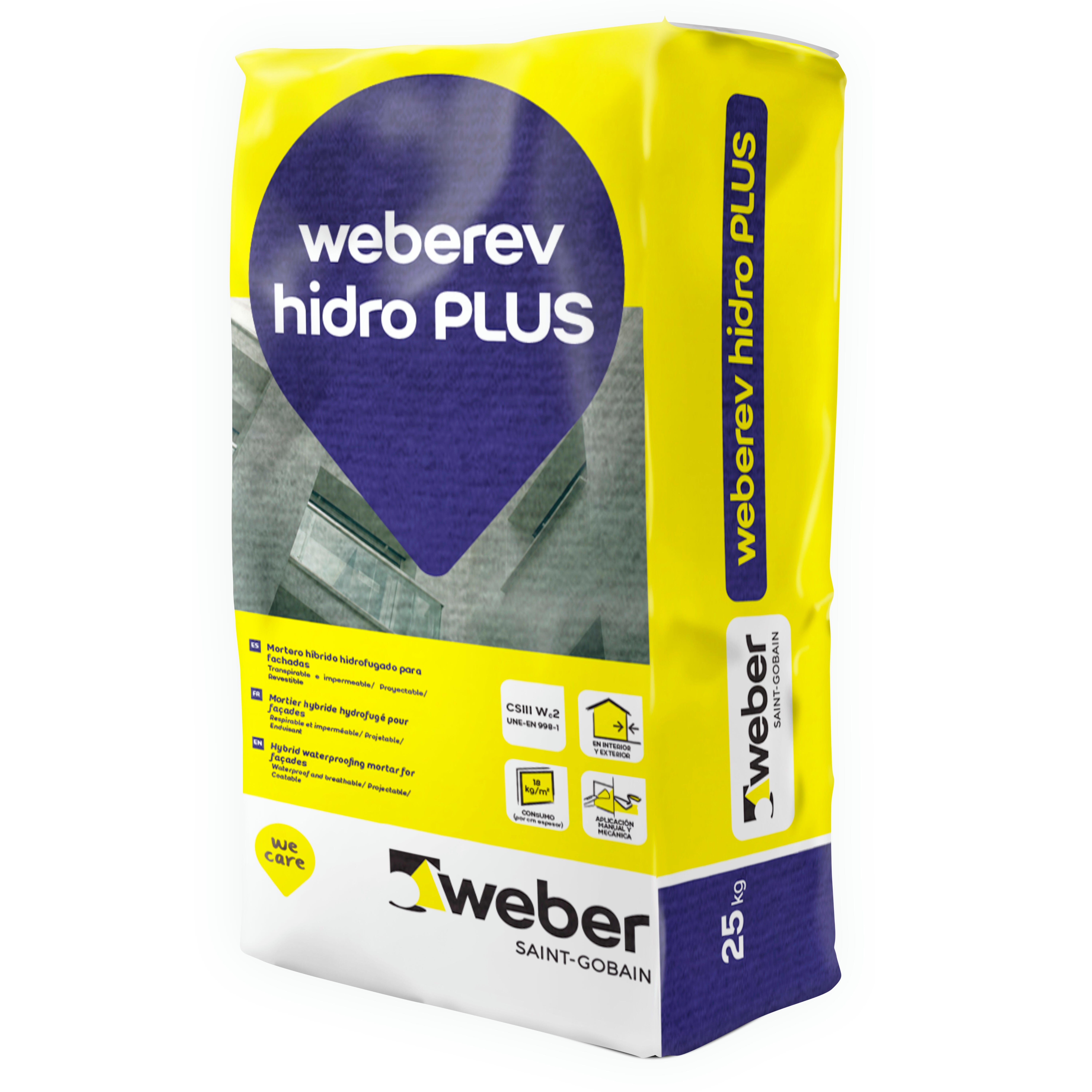 MORTERO DE REVOCO WEBEREV HIDRO PLUS 25 KG GRIS | Obramat