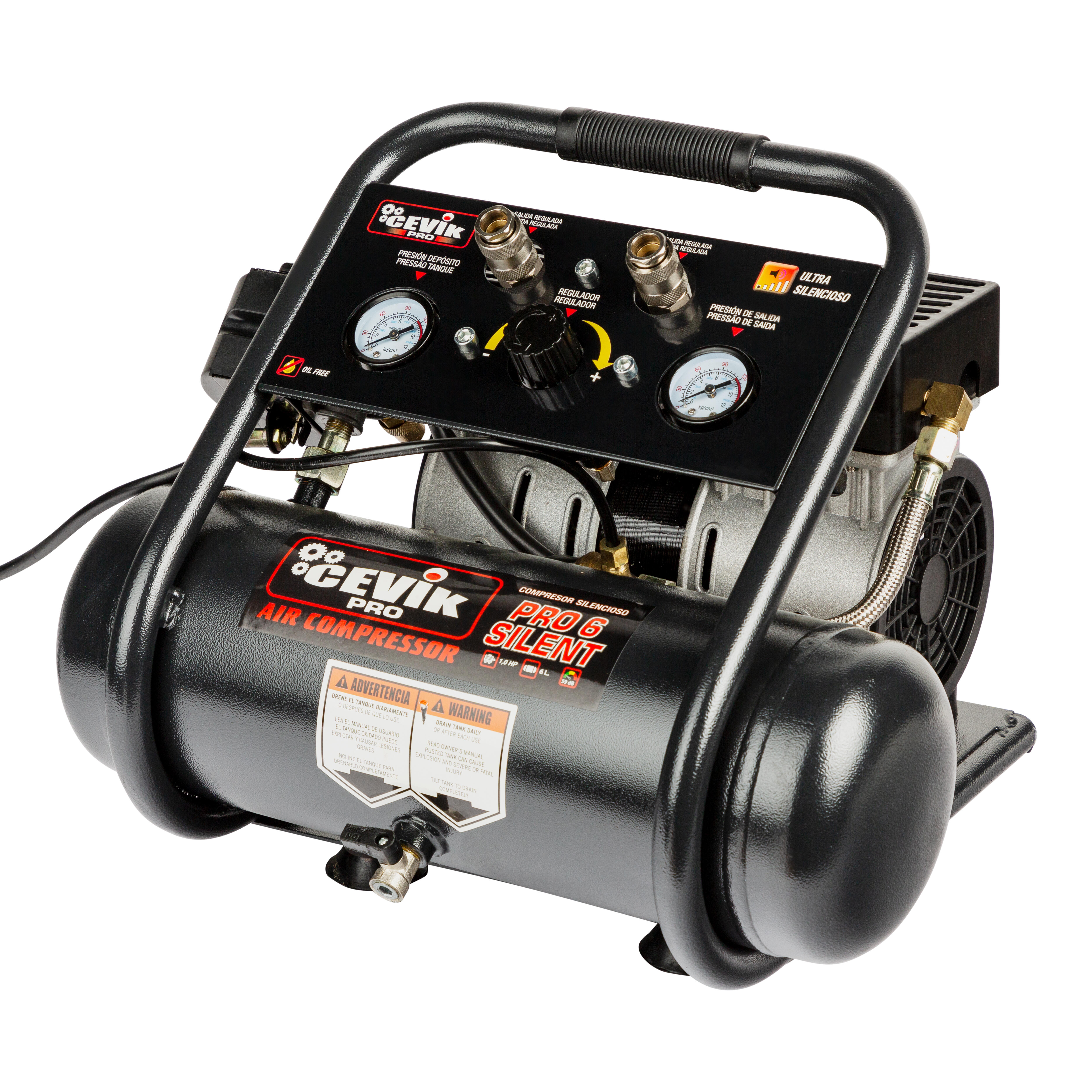 COMPRESOR DE AIRE SILENCIOSO CEVIK CA-PRO6SILENT 6L 1CV | Obramat