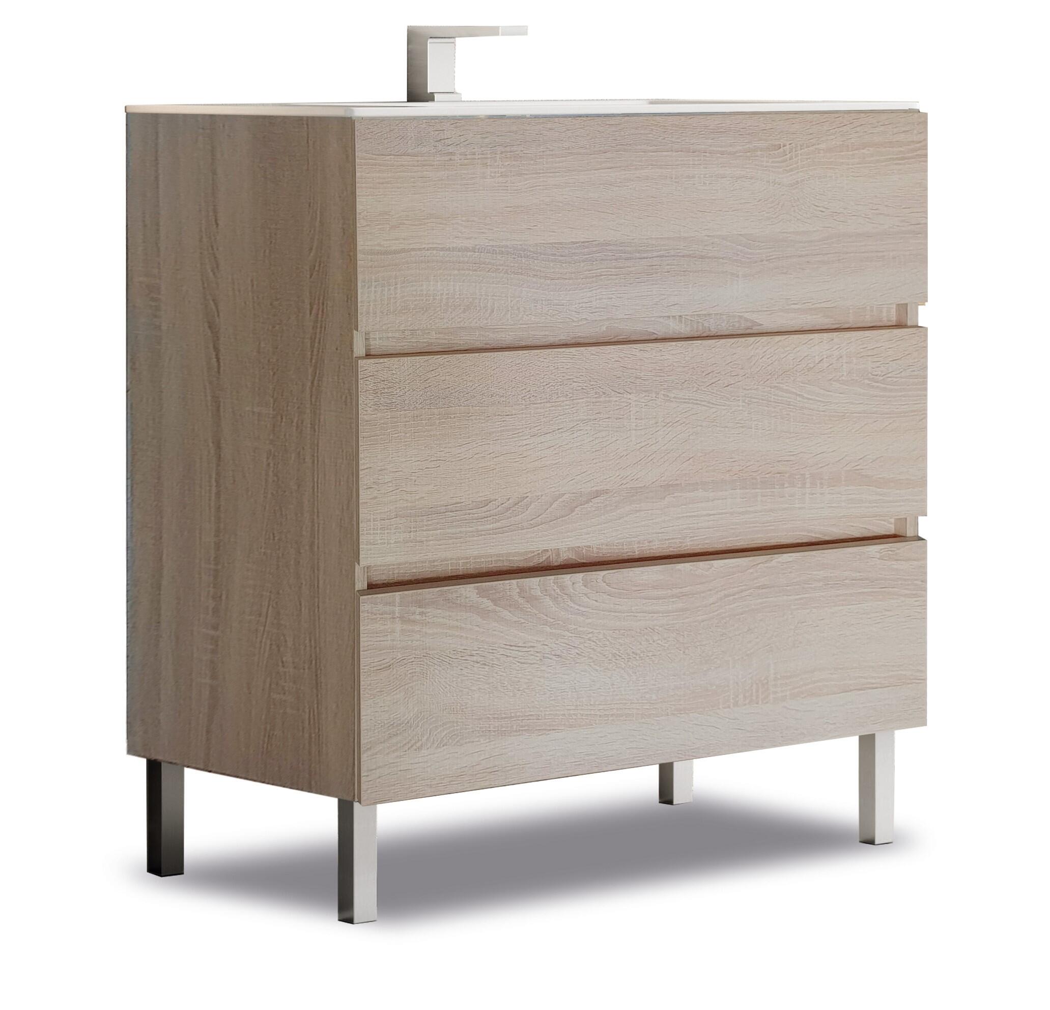 MUEBLE DE BAÑO BOSTON ROBLE 60X45CM 3 CAJONES | Obramat