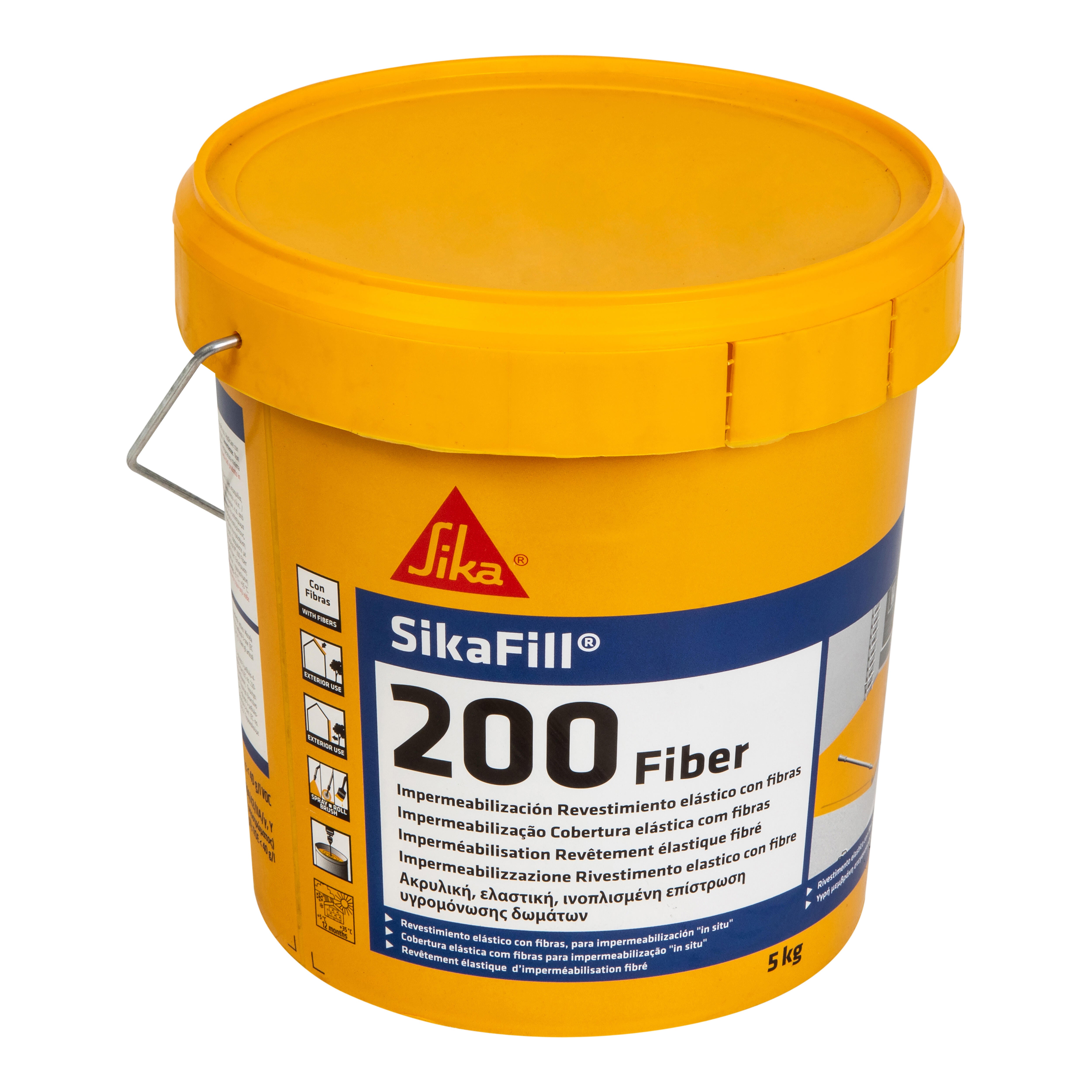 REVESTIMIENTO ELÁSTICO SIKAFILL-200 FIBRAS 5 KG GRIS | Obramat