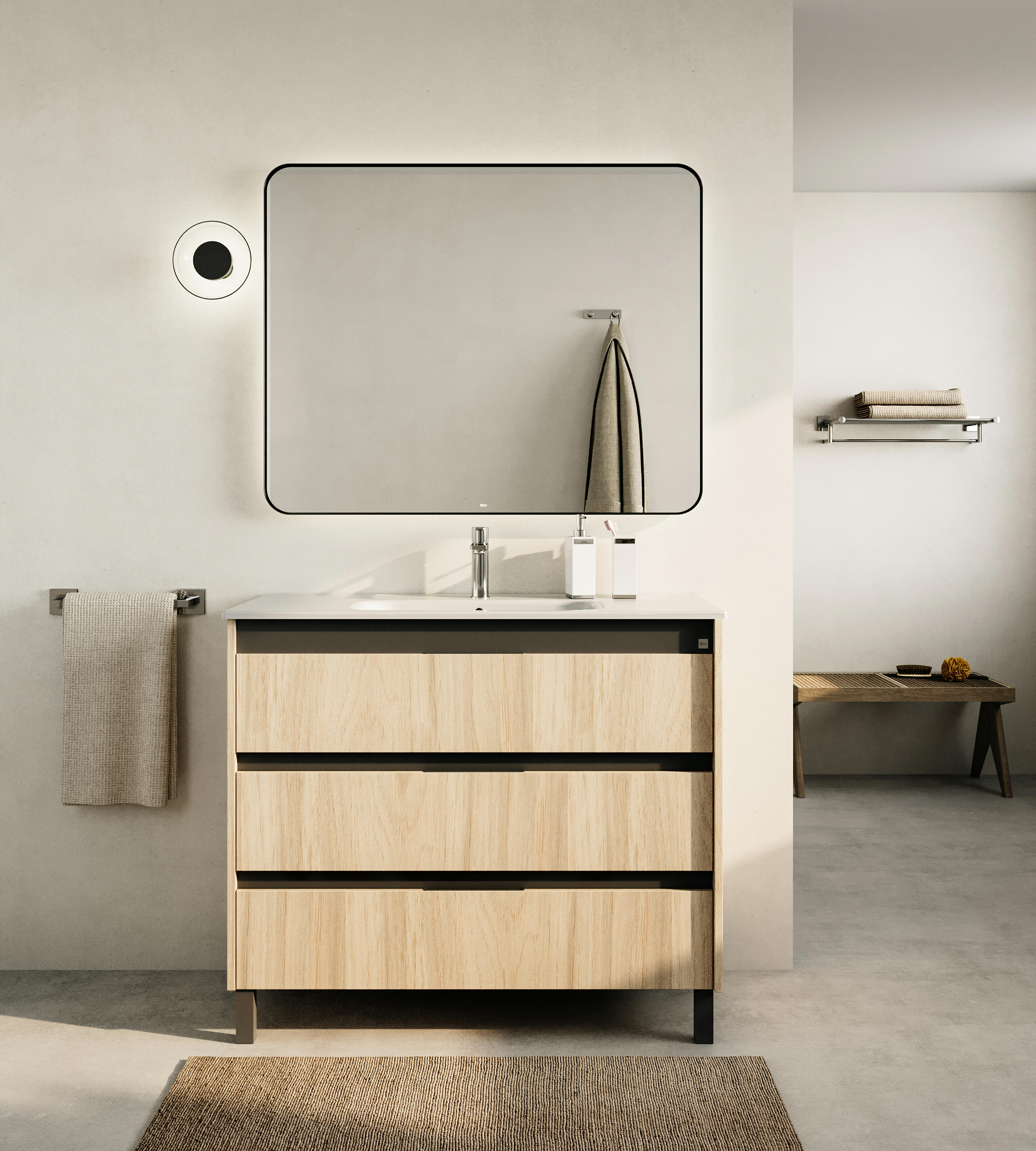 Mueble de baño con lavabo Alpine ROCA fresno mate 100x46 cm | Leroy Merlin