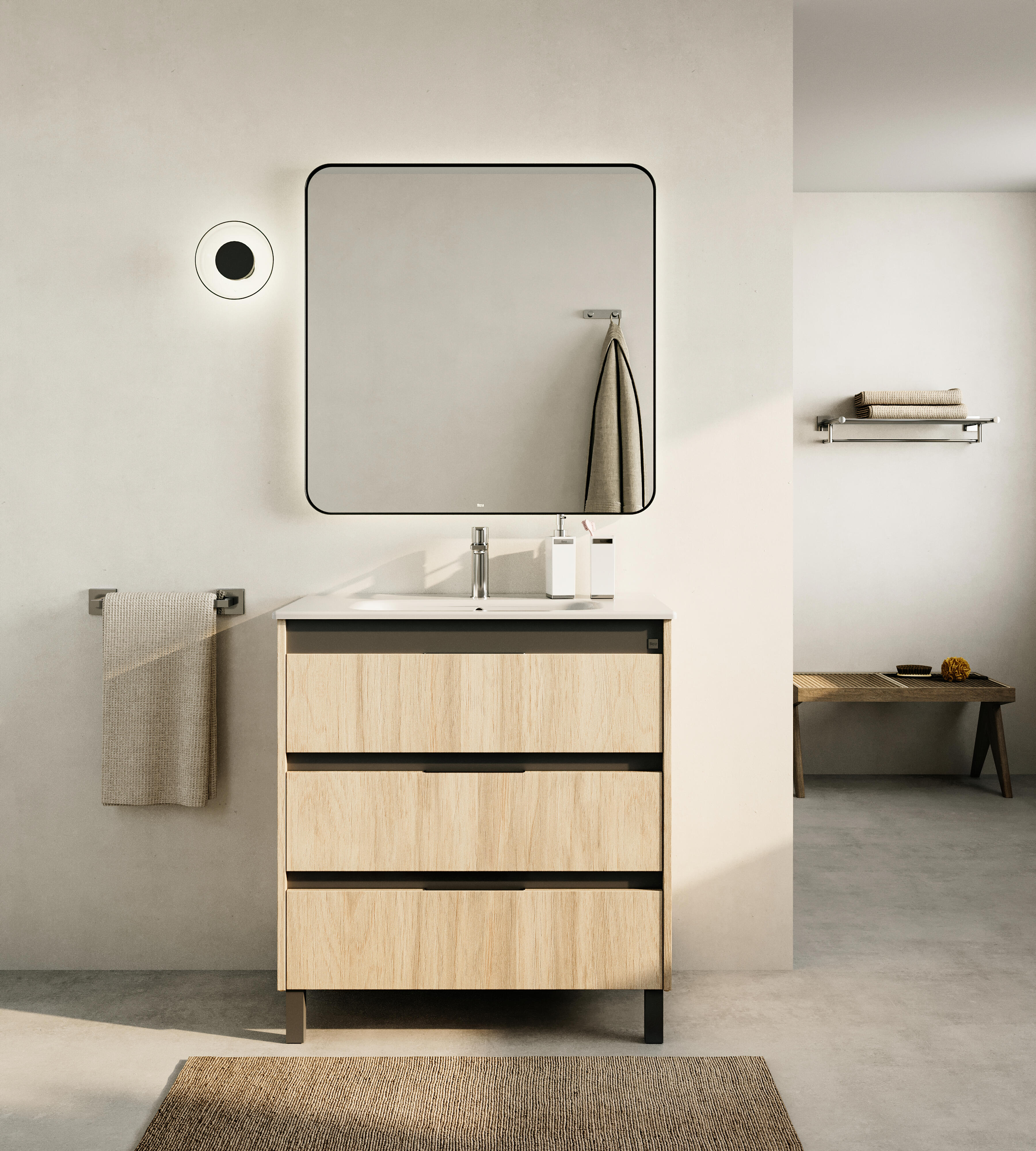 Mueble de baño con lavabo Alpine fresno mate 80x46 cm | Leroy Merlin
