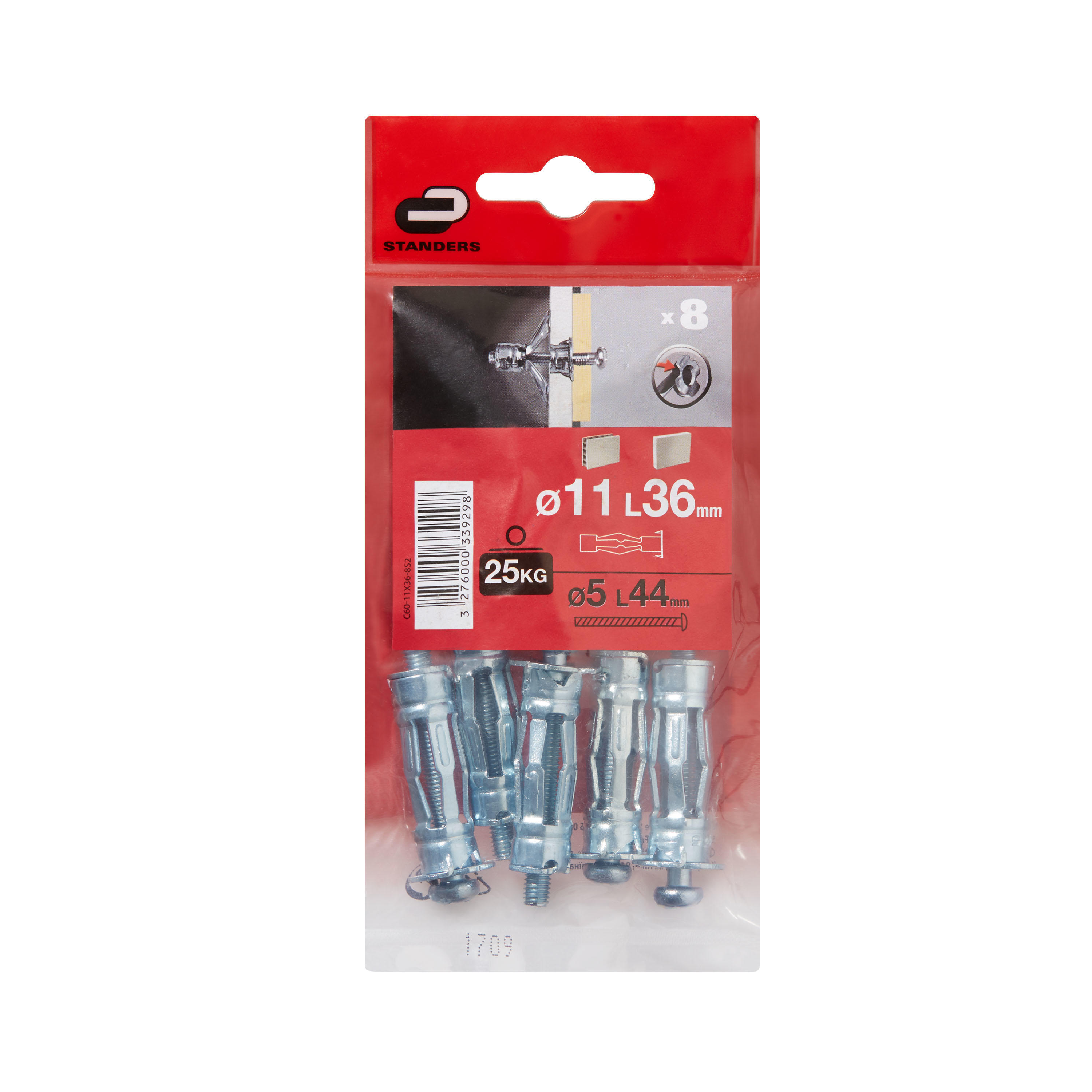 8 chevilles à expansion avec vis acier STANDERS, Diam.11 x L.36 mm ...