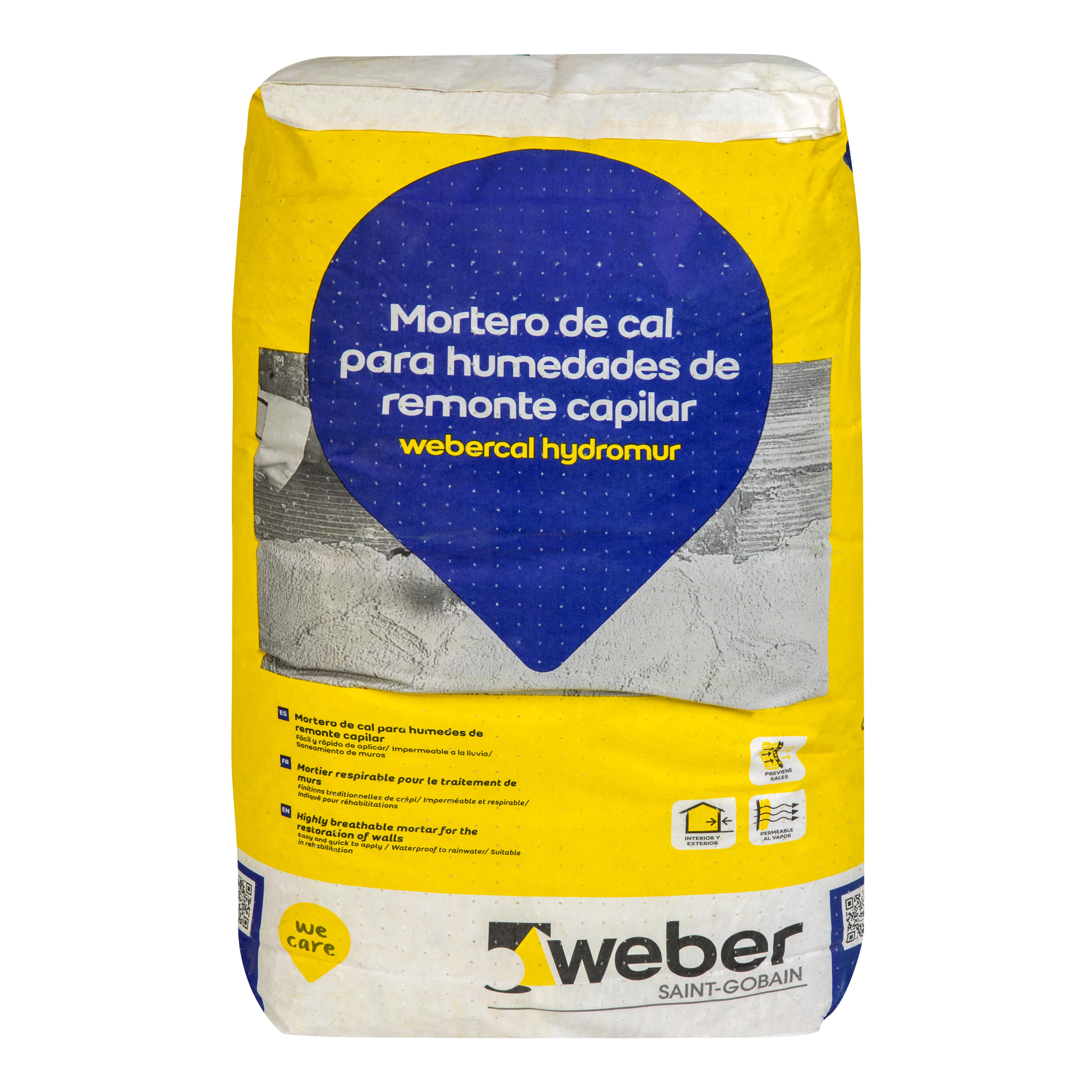 MORTERO TRANSPIRABLE E IMPERMEABLE WEBERCAL HYDROMUR 25 KG | Obramat