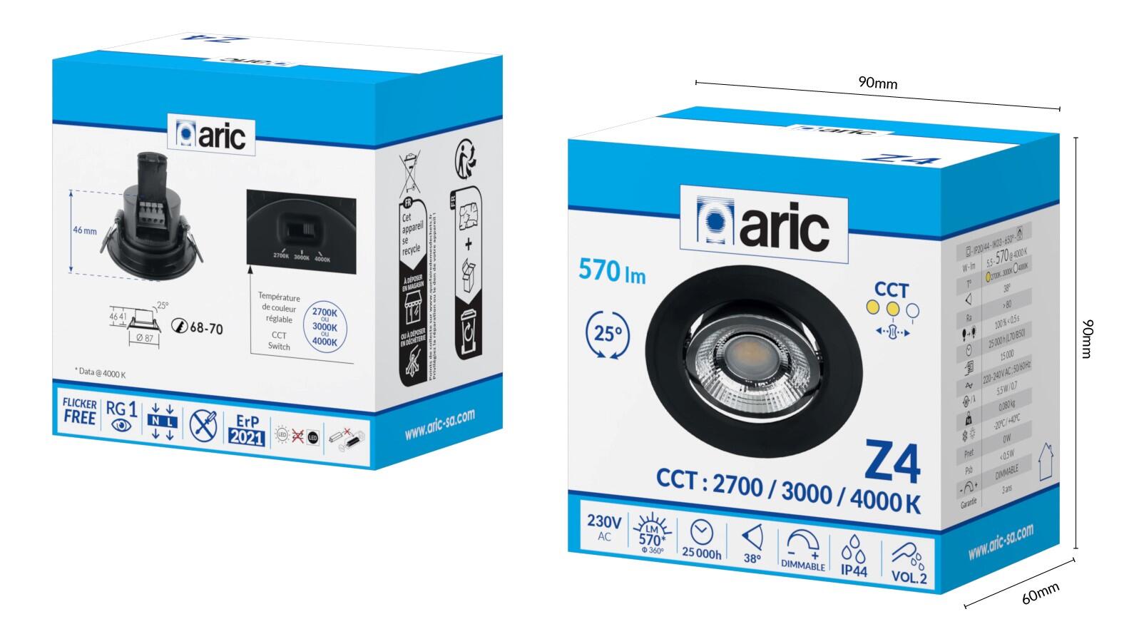 3 spots à encastrer LED Z4, D.8,7 cm variation blancs / intensité rond ...