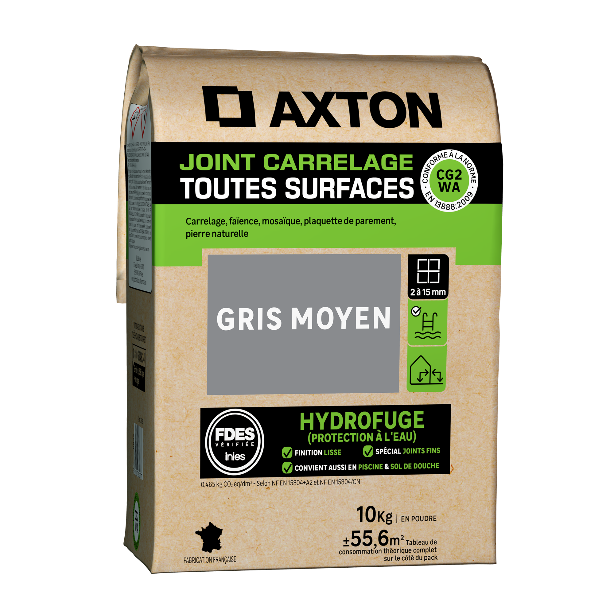 Joint tous types de carrelage et mosaïque gris moyen AXTON, 10 kg | Leroy Merlin