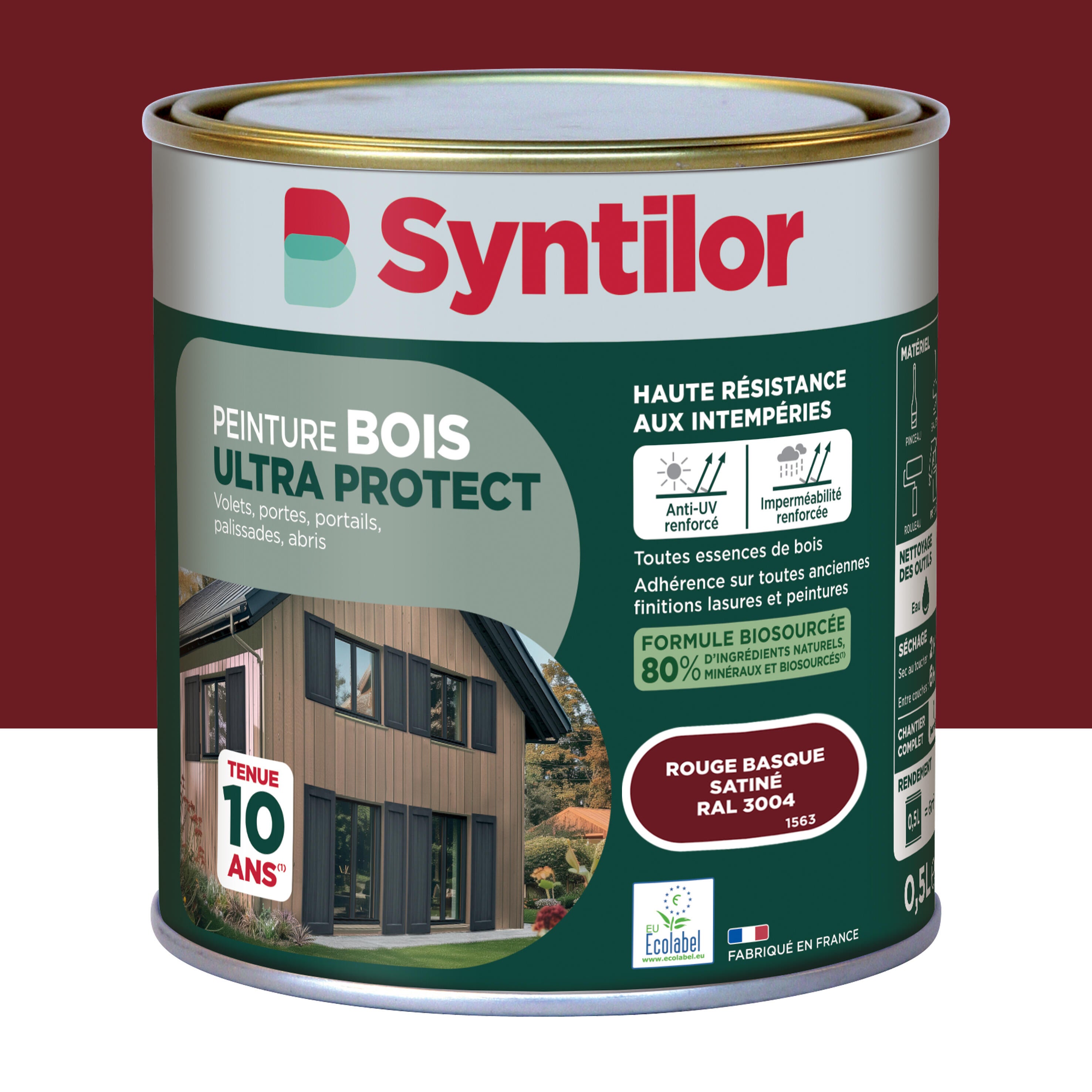 Peinture extérieure bois Ultra protect SYNTILOR rouge basque satiné 0 ...