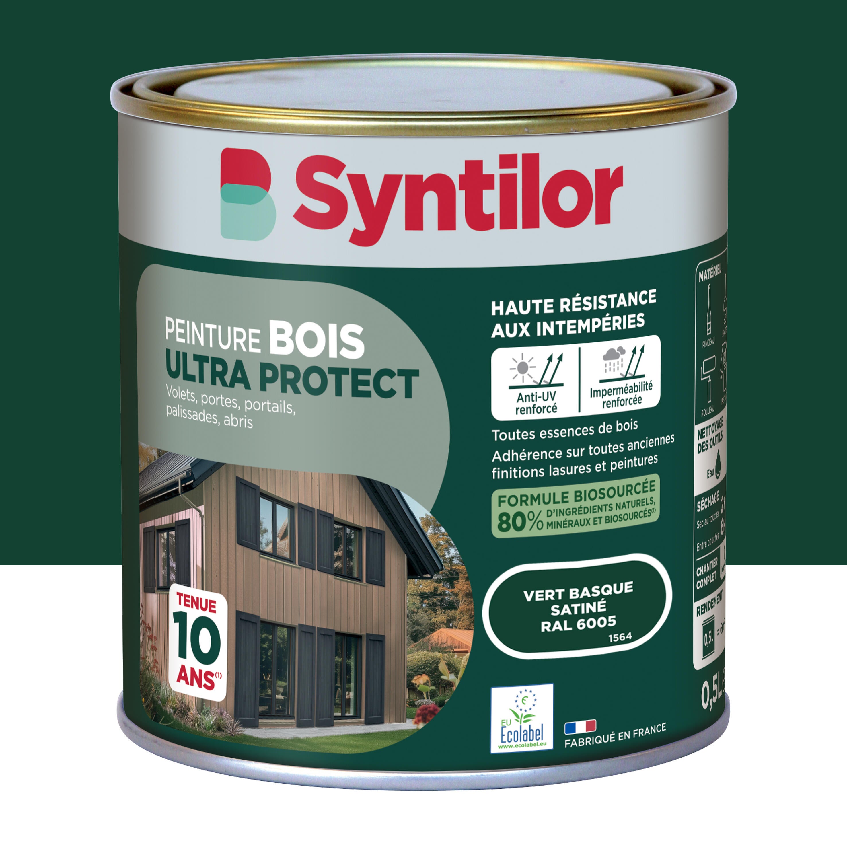 Peinture extérieure bois Ultra protect SYNTILOR vert basque satiné 0.5l ...