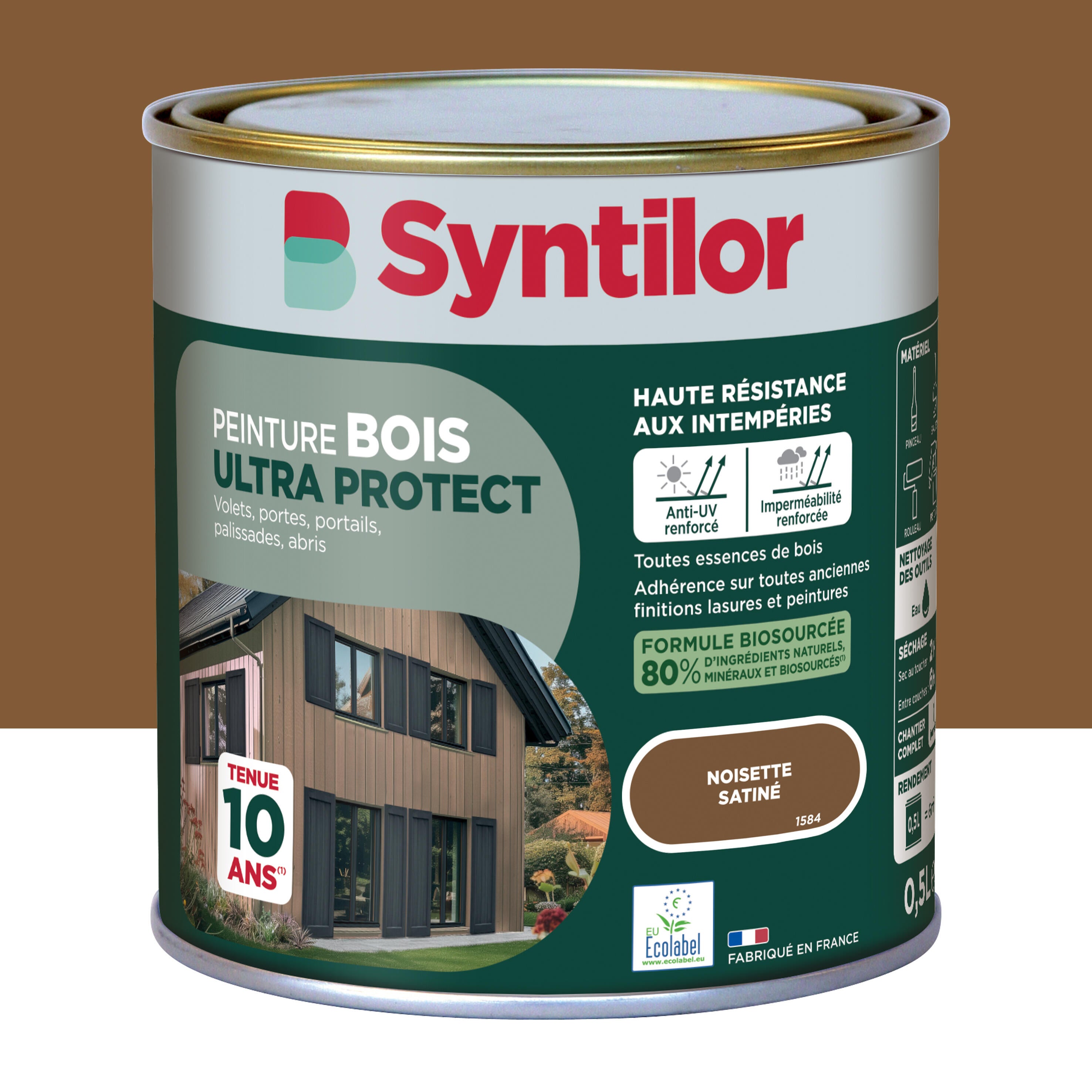 Peinture extérieure bois Ultra protect SYNTILOR noisette satiné 0.5l ...
