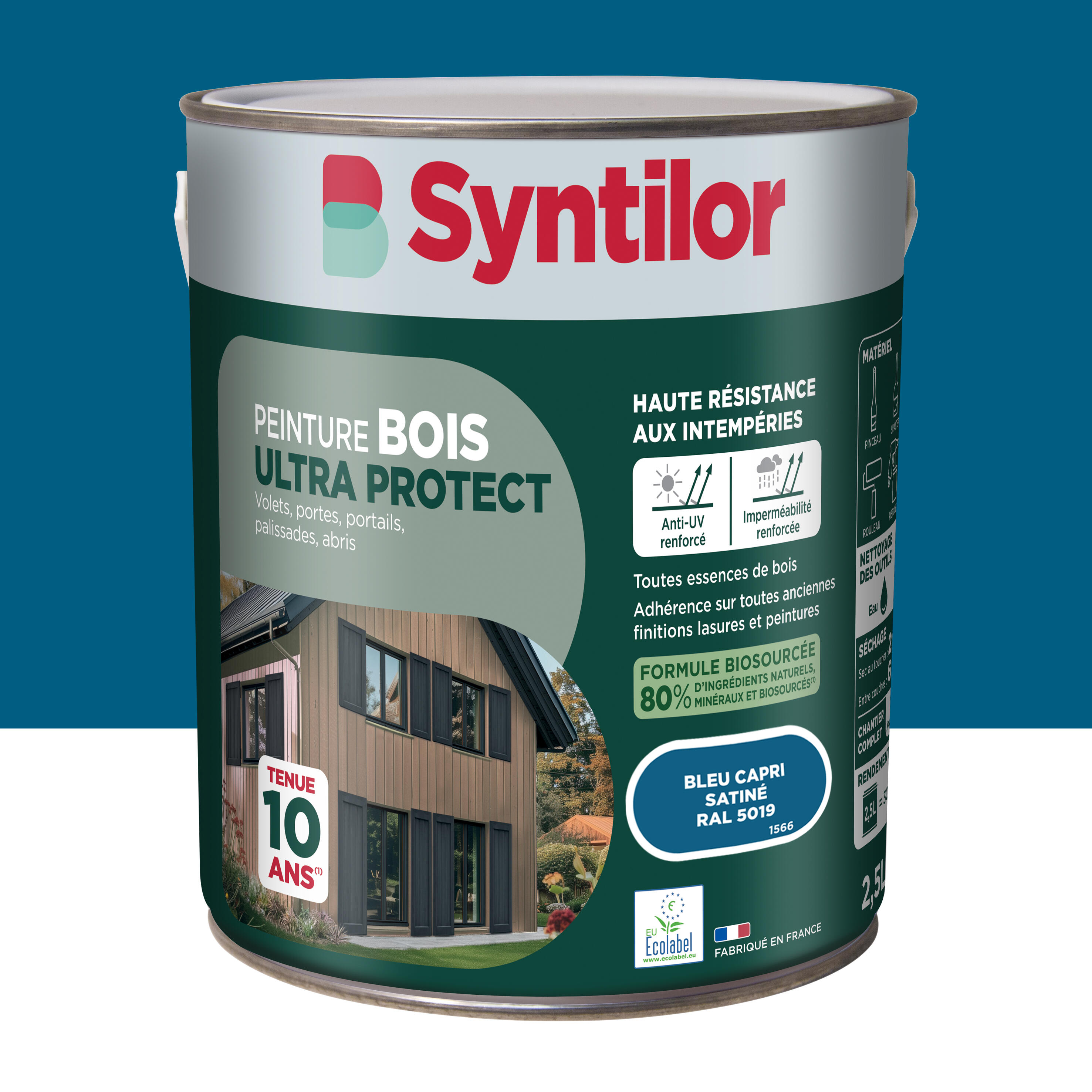 Peinture extérieure bois Ultra protect SYNTILOR bleu capri satiné 2.5l ...