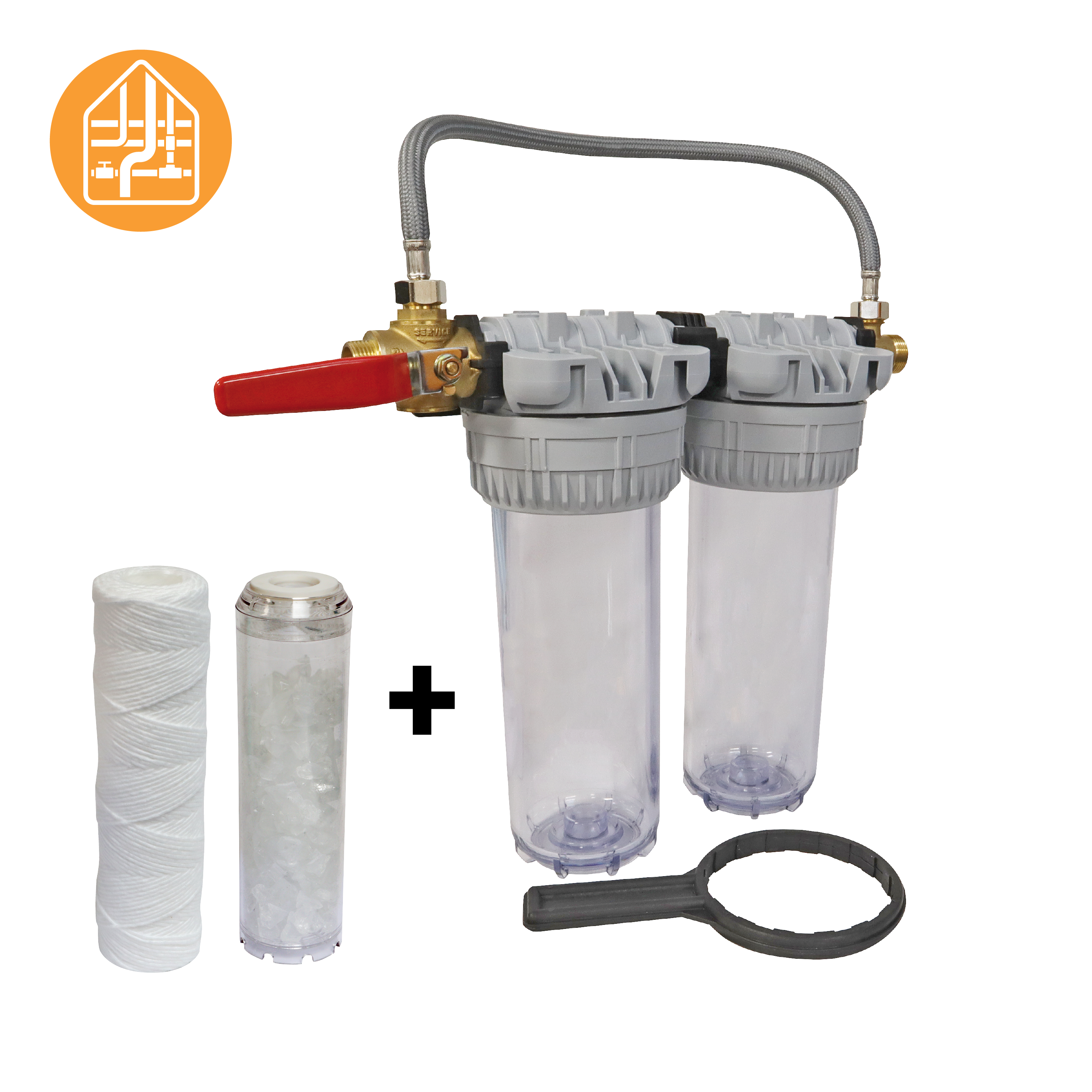 Station de filtration d'eau avec cartouches anticalcaire, bypass inclus ...