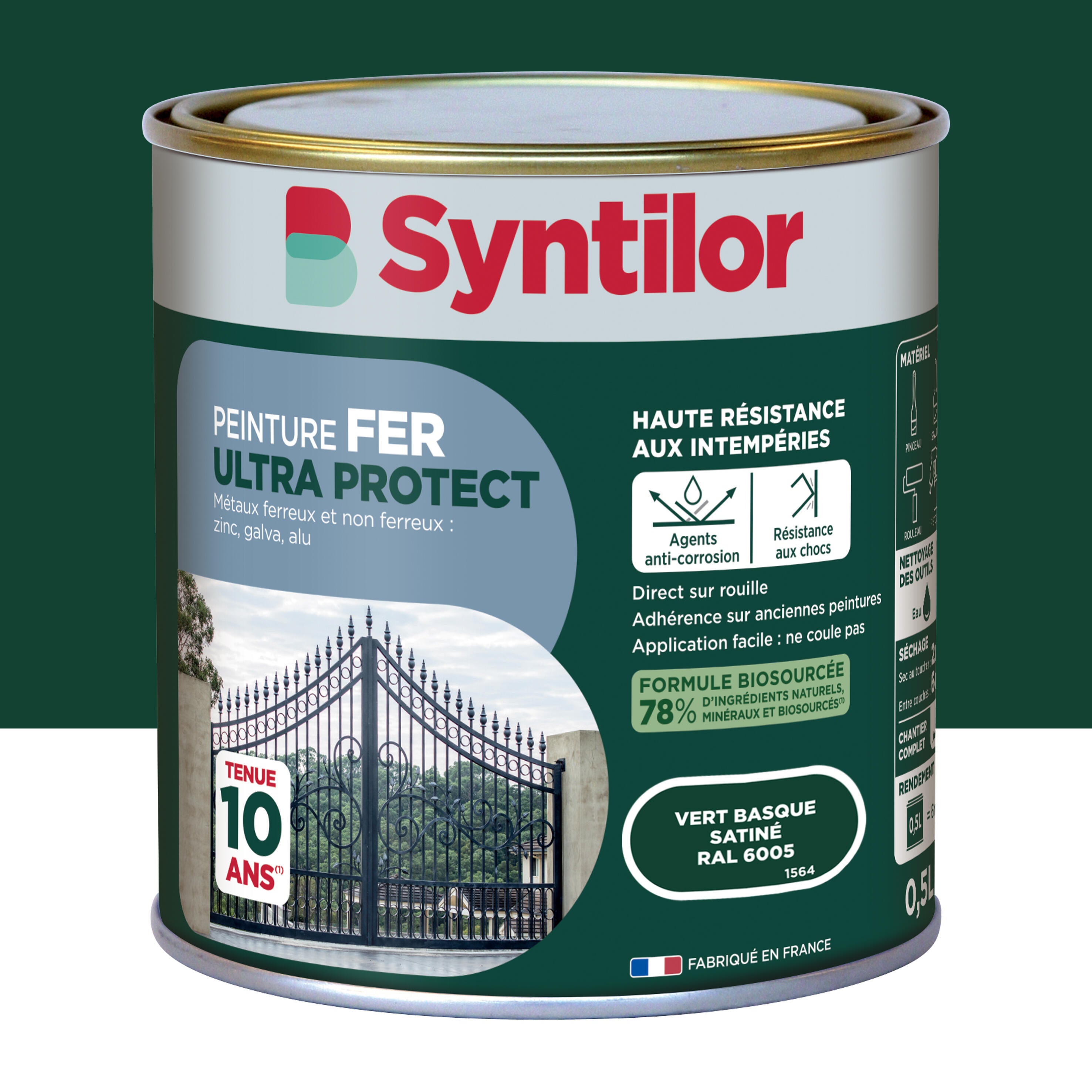 Peinture extérieure fer Ultra protect SYNTILOR vert basque satiné 0.5l ...