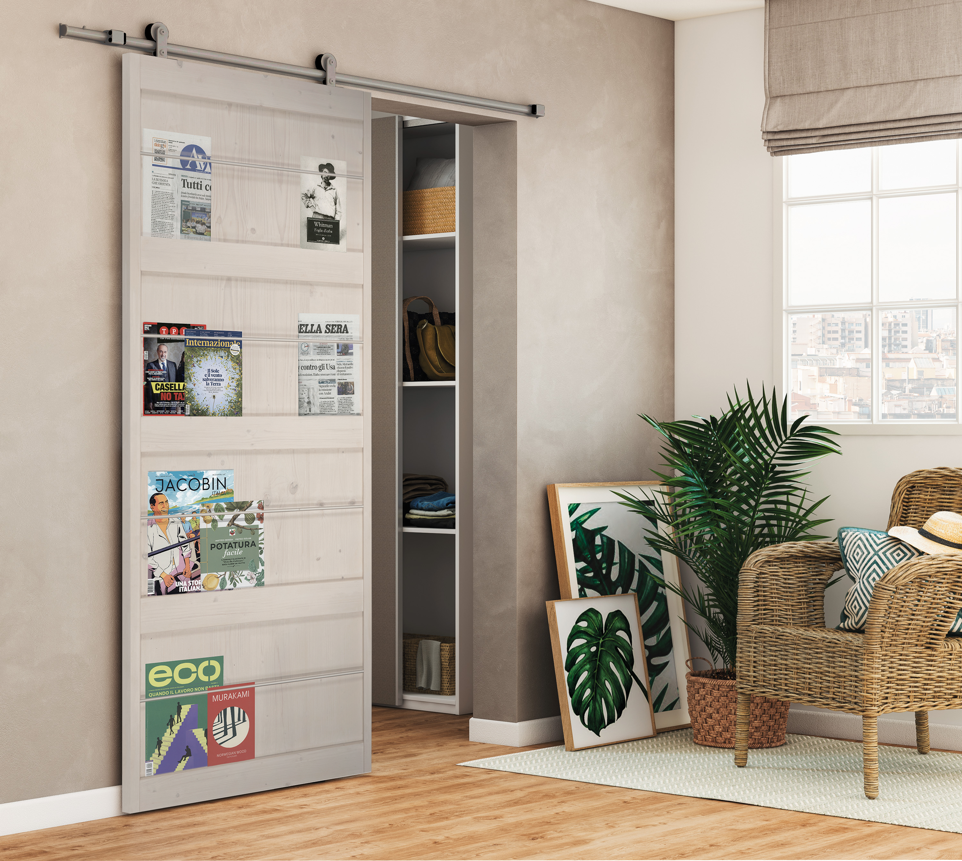 Porta scorrevole reversibile Storage in acciaio bianco, L 96 x H 215 cm ...